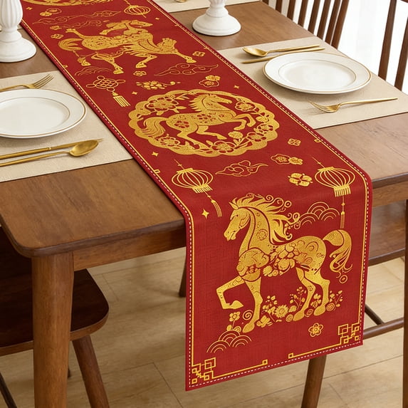 ddioayh Table Runner with Galloping Horse Print for Year of the Horses ...