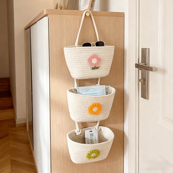 ddioayh Three-Tiered Storage Rack Decorative Hanging Basket Wall Mount ...