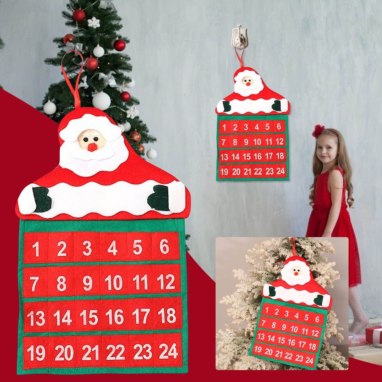 ddioayh Velvet Santa Claus Advent Calendar With 24 Pockets, Reusable ...