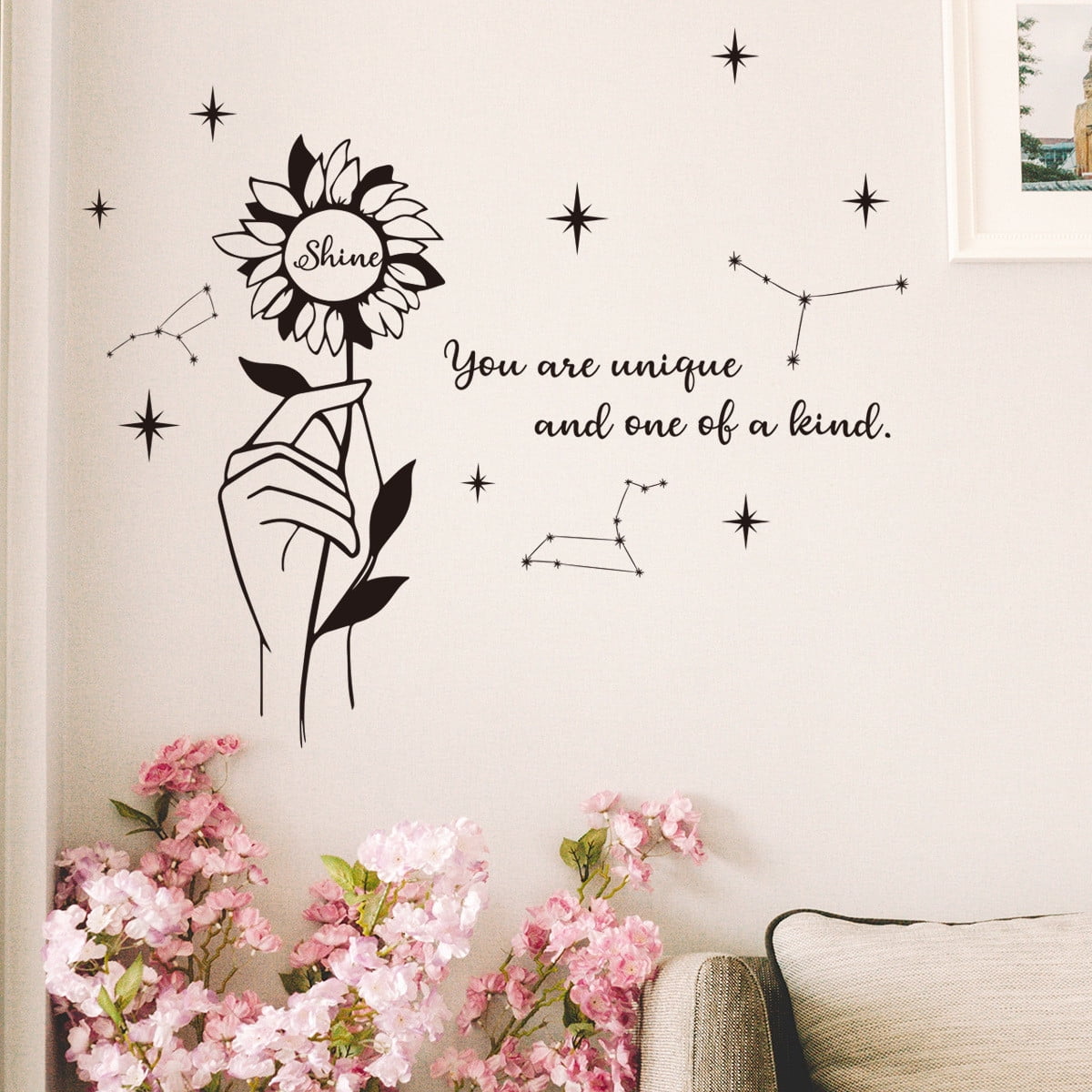 ddioayh Wall Stickers Self-Adhesive Removable Flower Star Slogan Decals ...