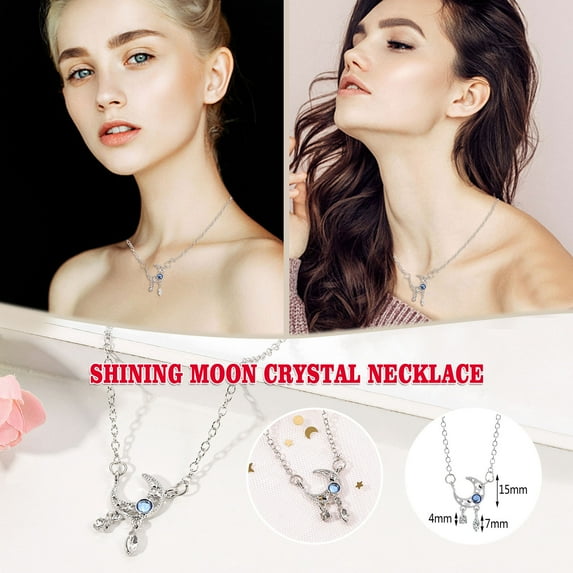 ddioayh Zircon Crystal Moon Pendant Necklace for Women, Alloy Fashion ...