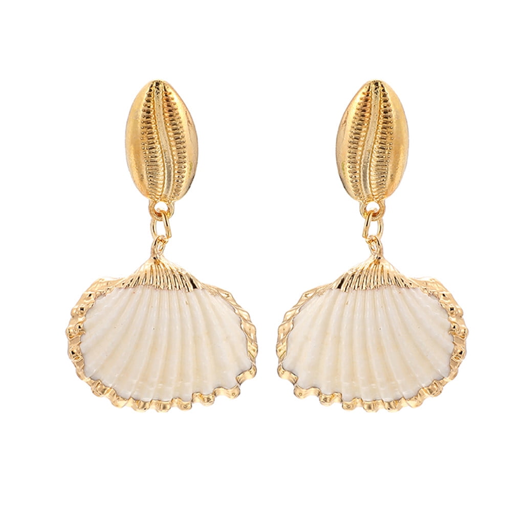 ddioayh clearance Chunky Gold Stud Earrings for Women,Conch Seashell Marine Life Striped Scallop ...