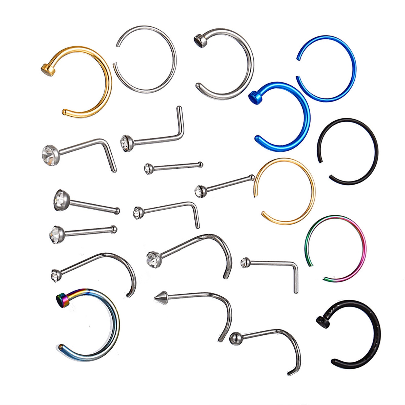 ddioayh Light Nose Ring 22 Nail Nose Mixed Stainless Steel Piercing ...