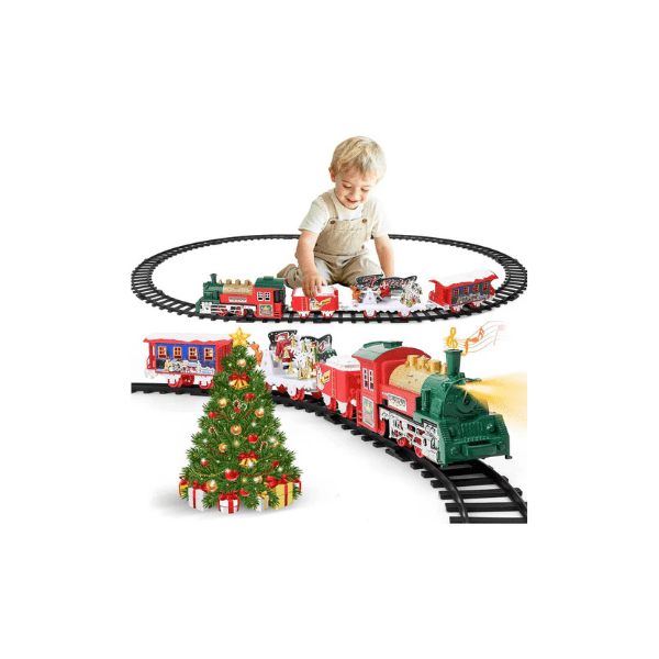deAO Christmas Train Set with Lights & Sounds, 4 Cars, 12 Track Pieces ...