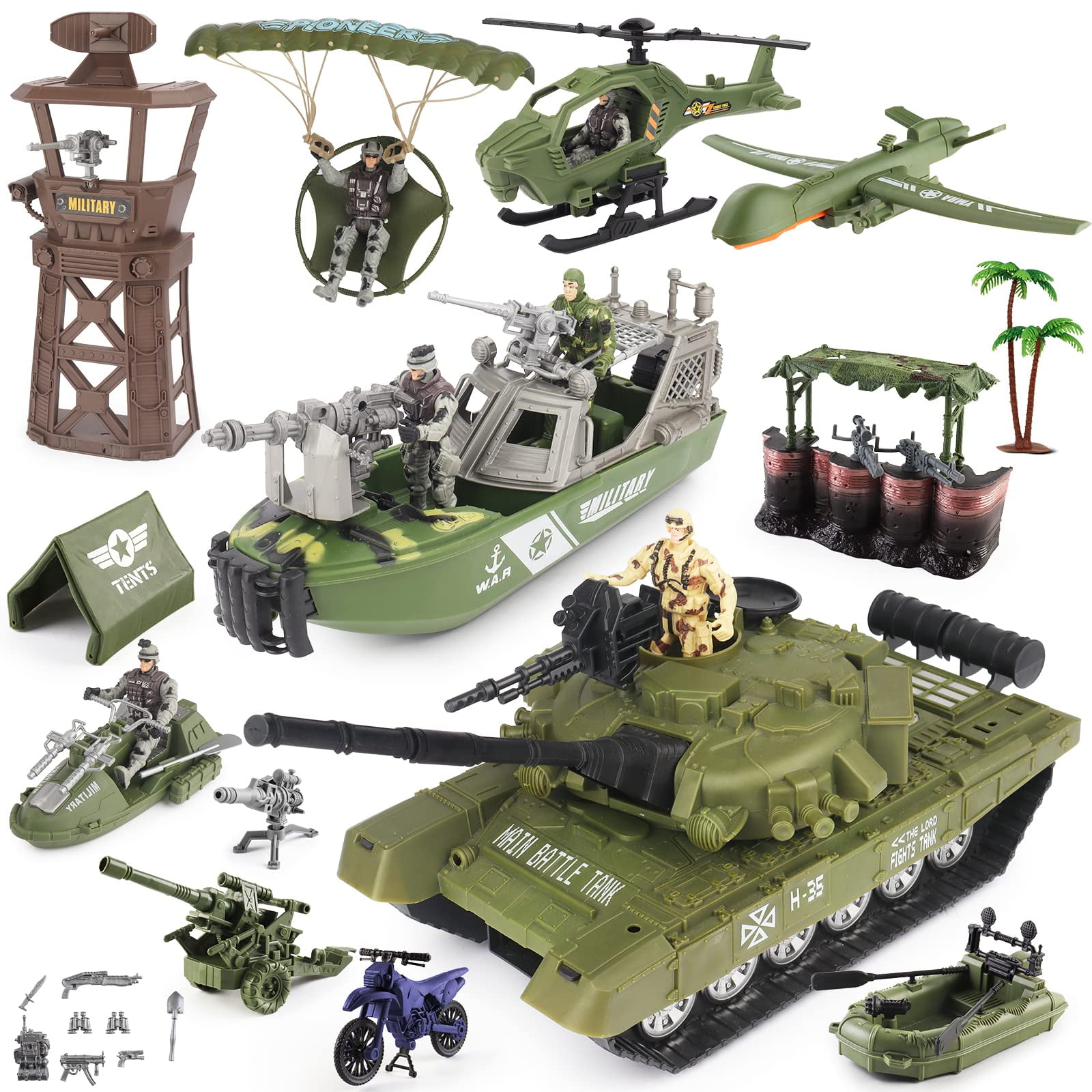 deAO Military Vehicles Toy Set Combat Boat,Helicopter,Tank Toy,with 5 ...