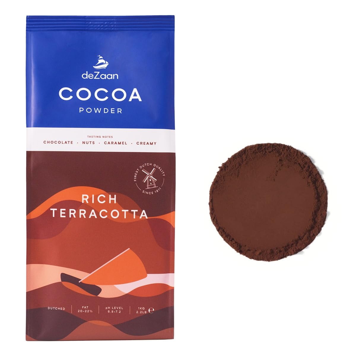 deZaan Rich Terracotta Dutched Cocoa Powder, 20-22% Fat, Finest Dutch ...