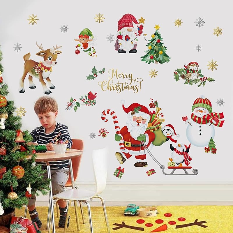 decalmile Christmas Window Wall Decals Santa Claus Elk Wall Stickers ...