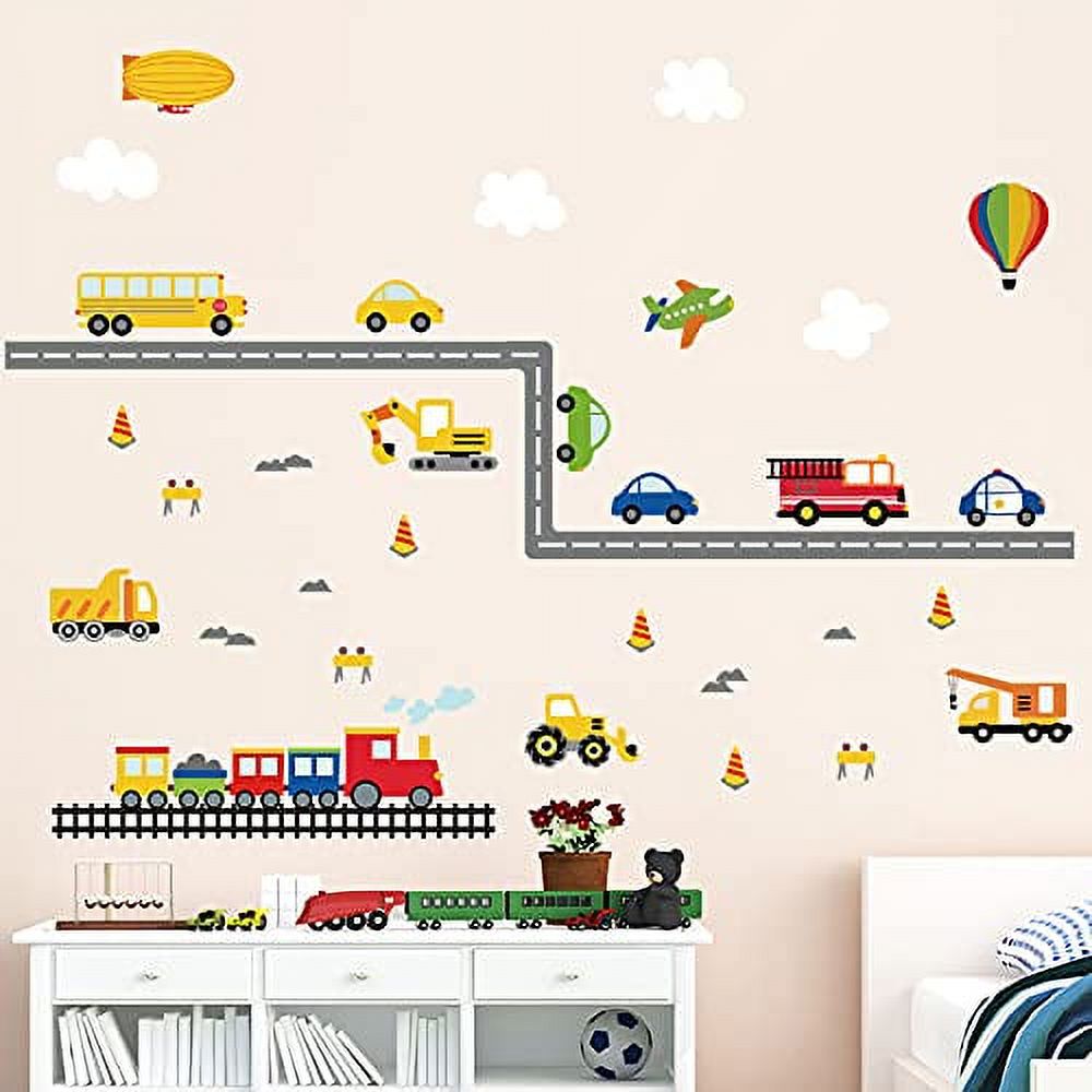 decalmile Construction Transportation Wall Decals Car Truck Plane Boys ...