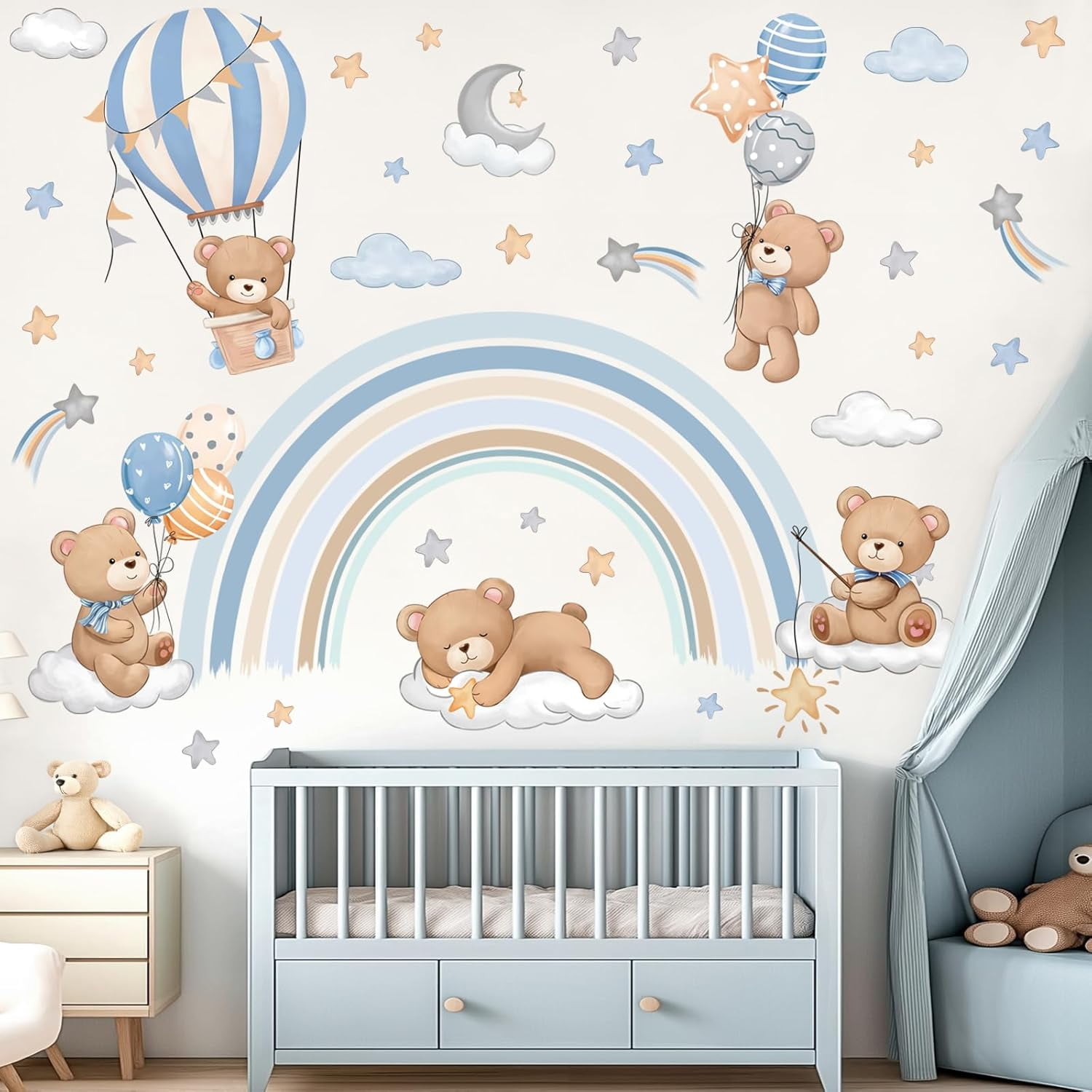 decalmile Rainbow Animal Wall Decals Hot Air Balloon Animals Bear ...