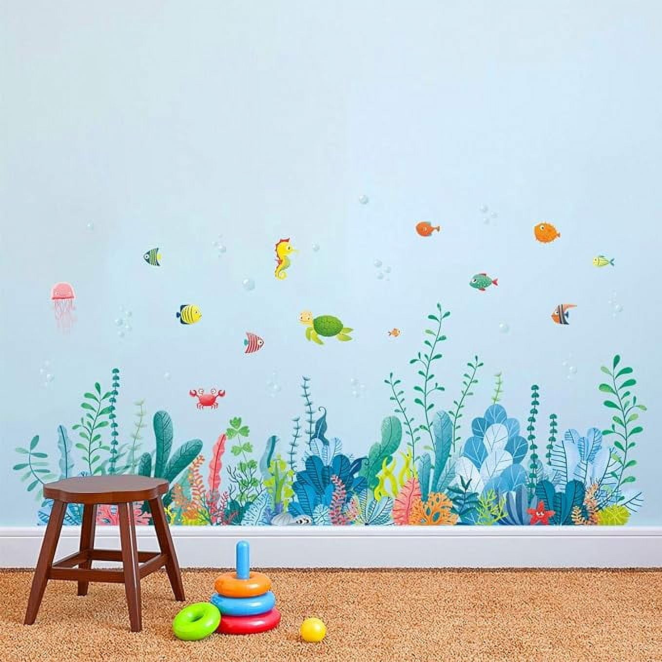 decalmile Under The Sea Seaweed Wall Decals Fish Ocean Grass Corner ...