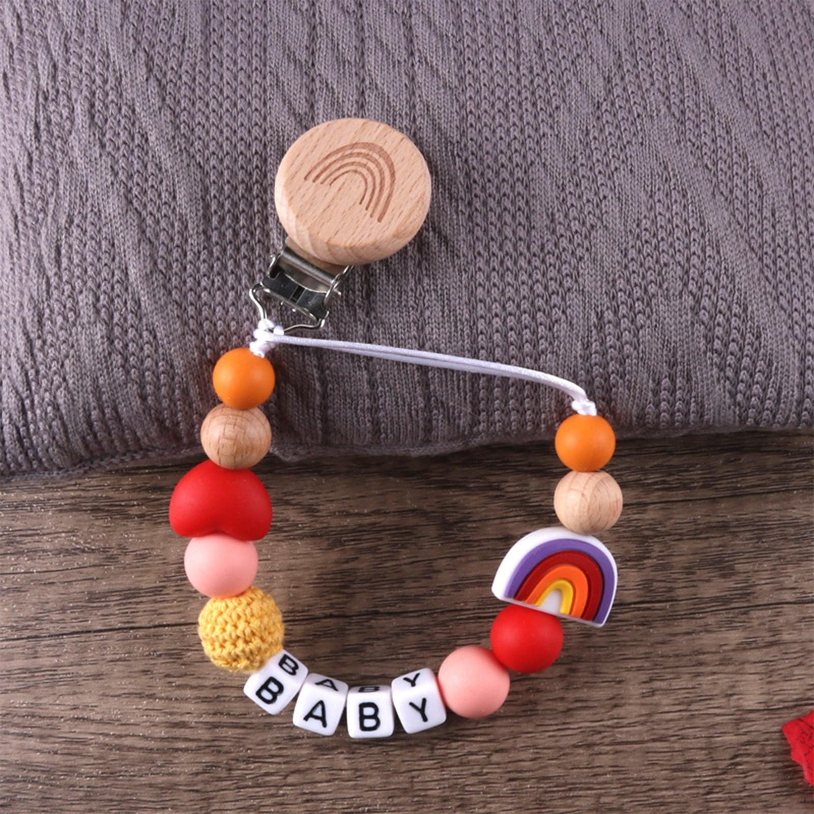 decor hanging,Rainbow Beechs Wood Clip Comfort Pacifier Chain Baby ...
