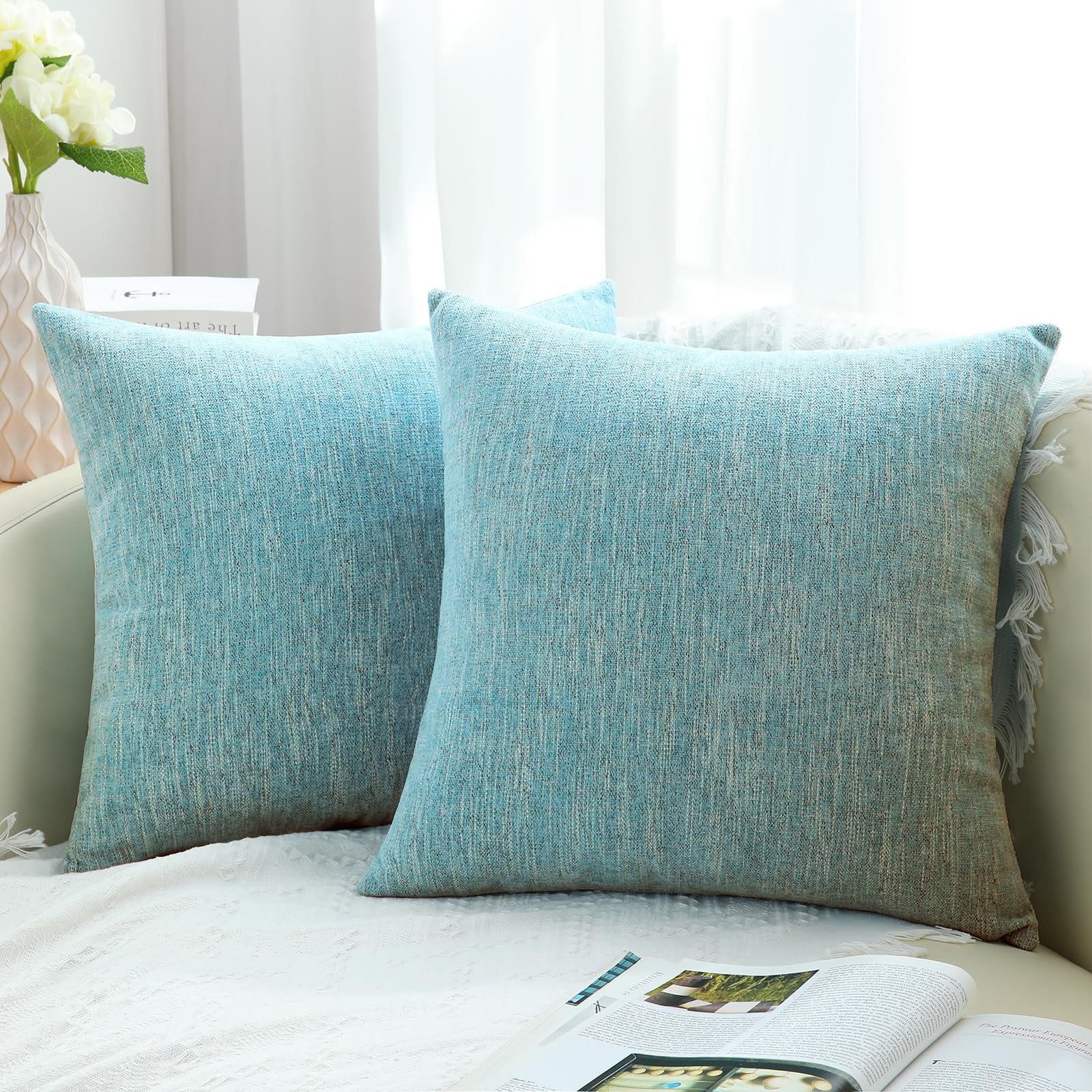 decorUhome 16x16 Decorative Throw Pillow Covers Set of 2 Chenille Couch ...