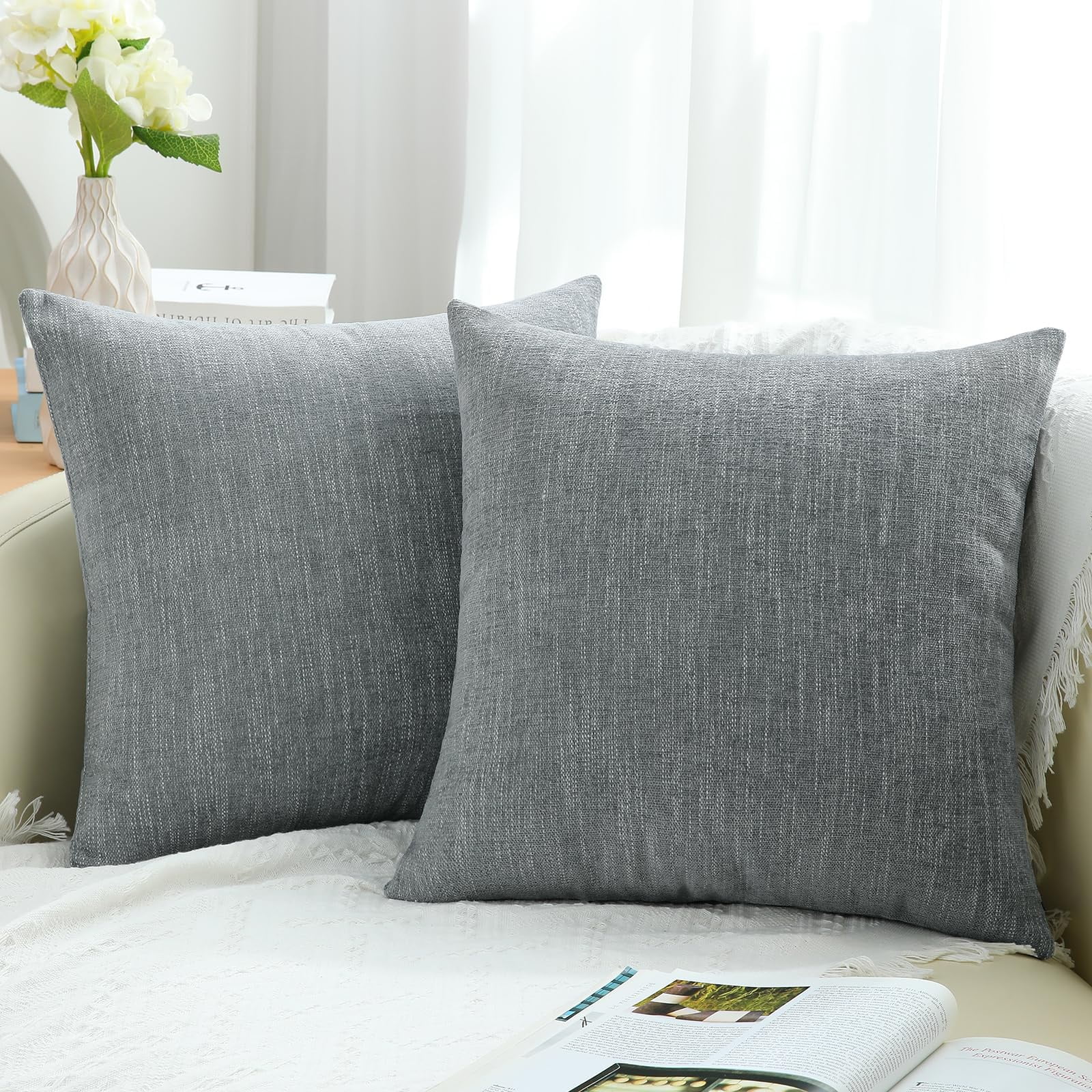 decorUhome 18x18 Decorative Throw Pillow Covers Set of 2 Chenille Couch ...