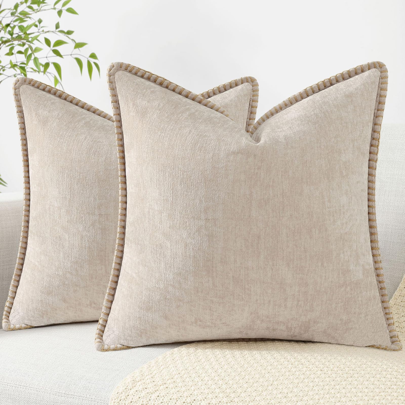 decorUhome Chenille Throw Pillow Covers 26x26 Set of 2, Soft Farmhouse ...