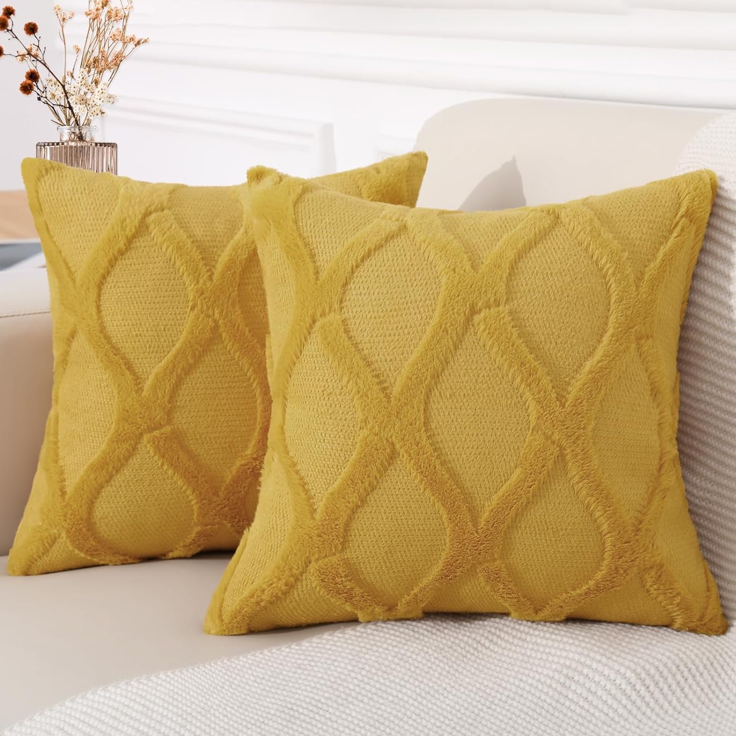 decorUhome, Decorative Throw Pillow Covers, 20x20, Mustard Yellow ...