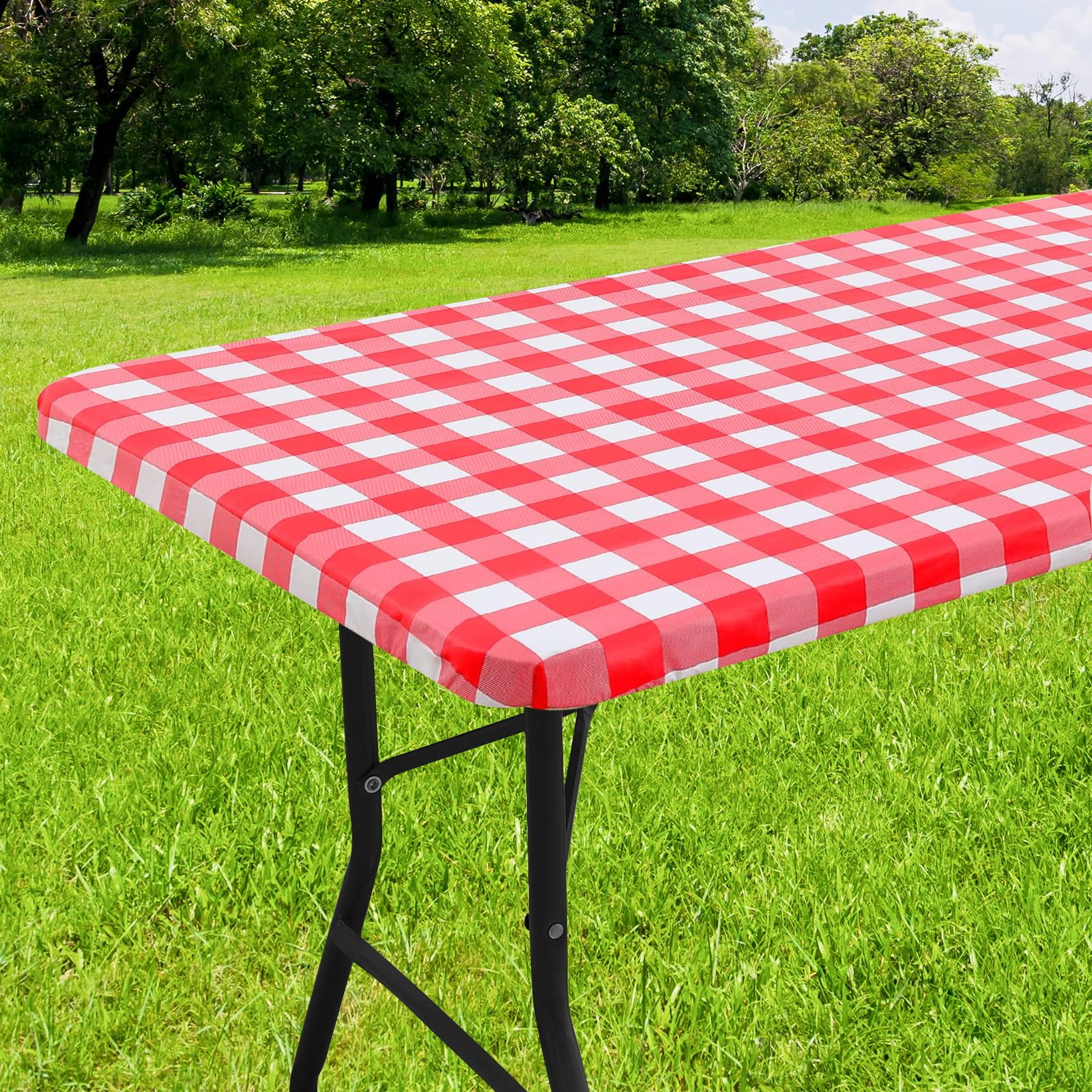 decorUhome Fitted Checkered Tablecloth, Vinyl Rectangular Table Cloth ...