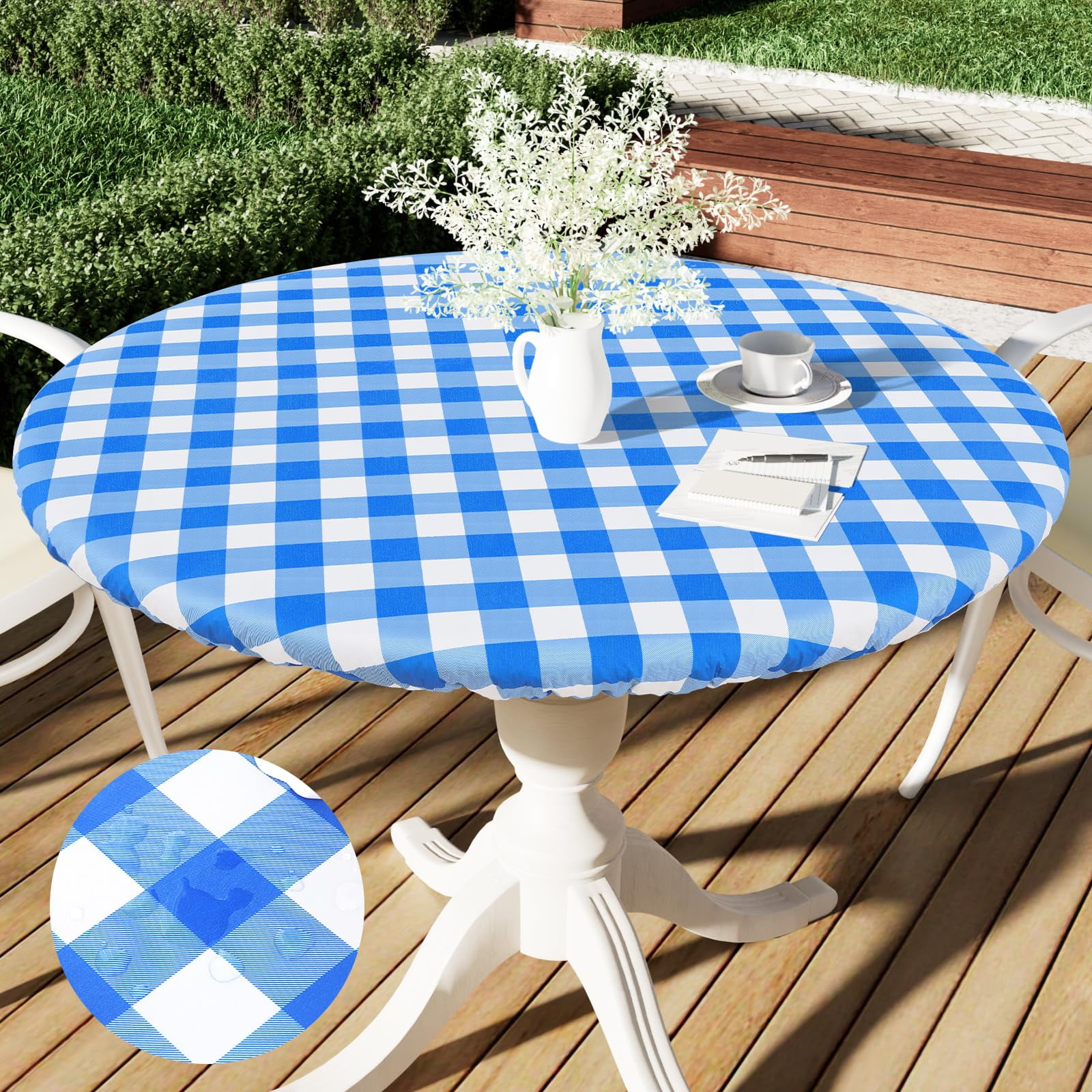 decorUhome Fitted Checkered Tablecloth, Vinyl Round Table Cloth for 36 ...