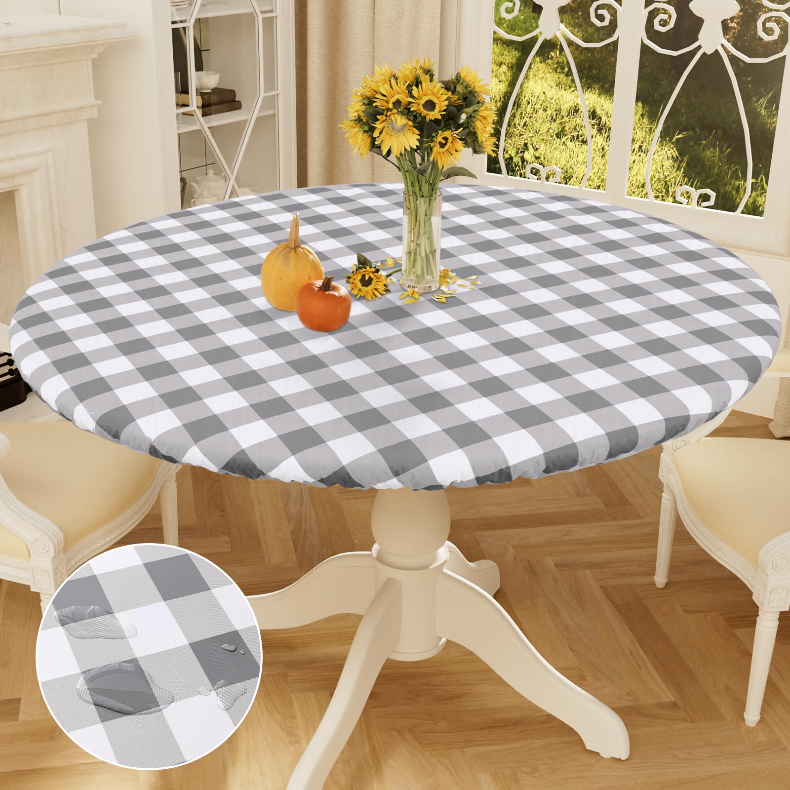 decorUhome Fitted Checkered Tablecloth, Vinyl Round Table Cloth for 45 ...