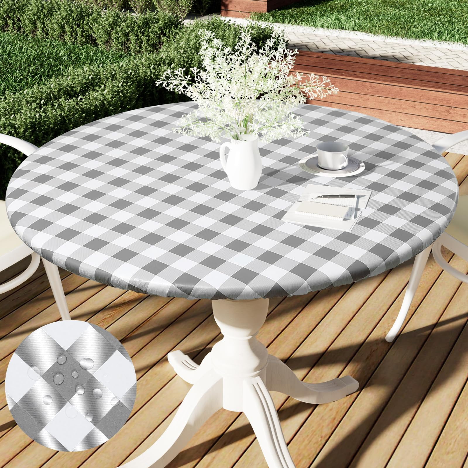 decorUhome Fitted Checkered Tablecloth, Vinyl Round Table Cloth for 57 ...