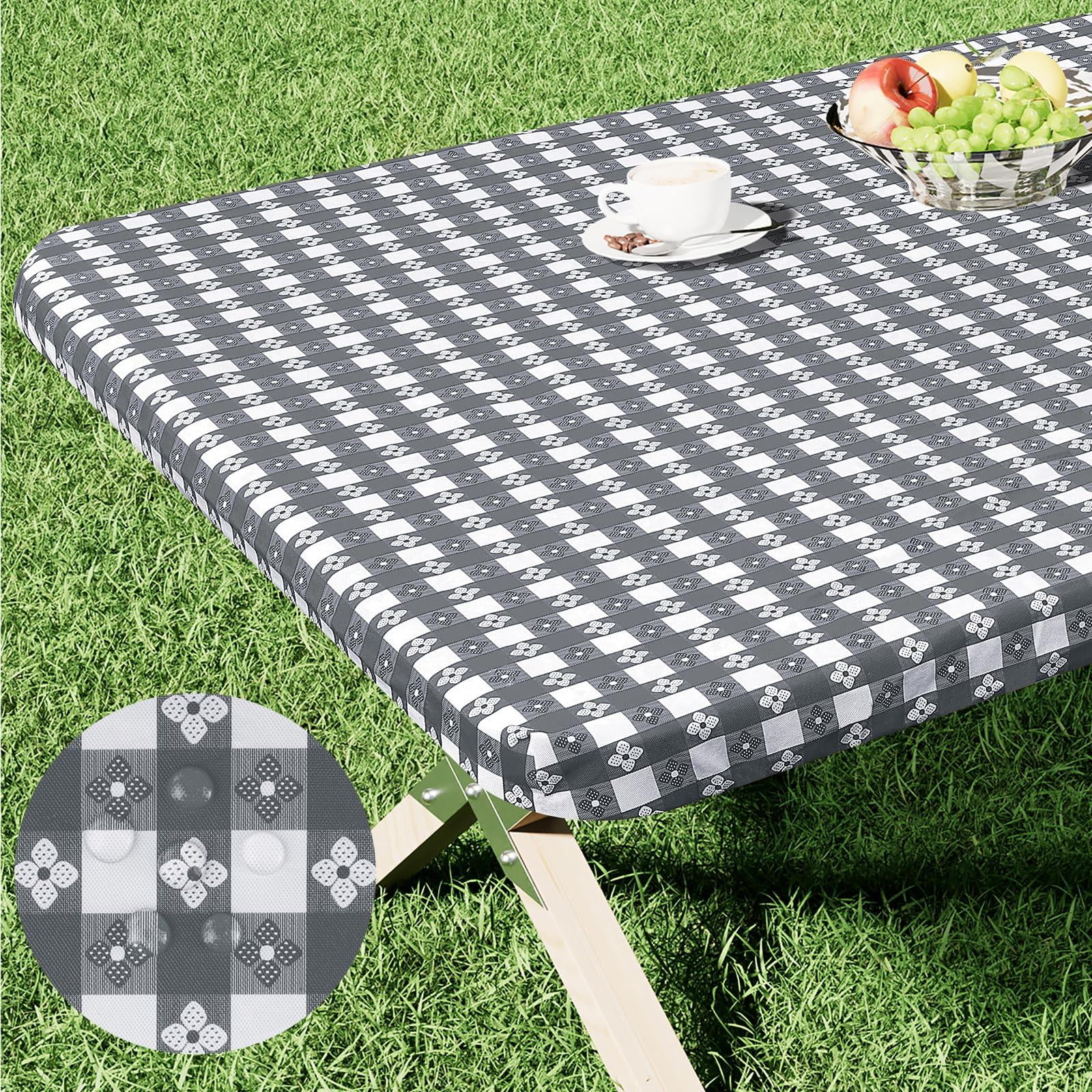 decorUhome Fitted Tablecloth for Rectangular Tables, Waterproof Elastic Table Cloths, Flannel ...