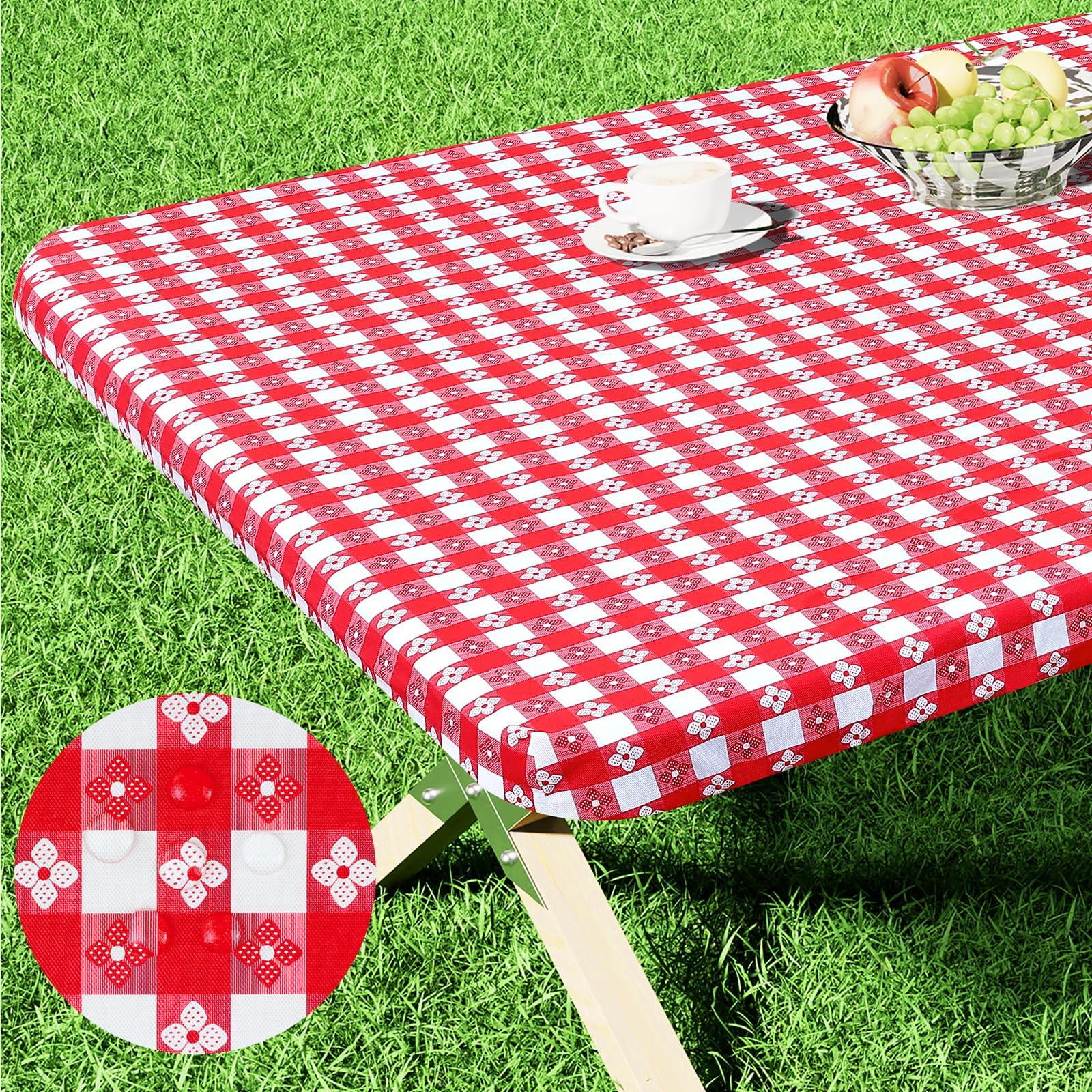 decorUhome Fitted Tablecloth for Rectangular Tables, Waterproof Elastic ...