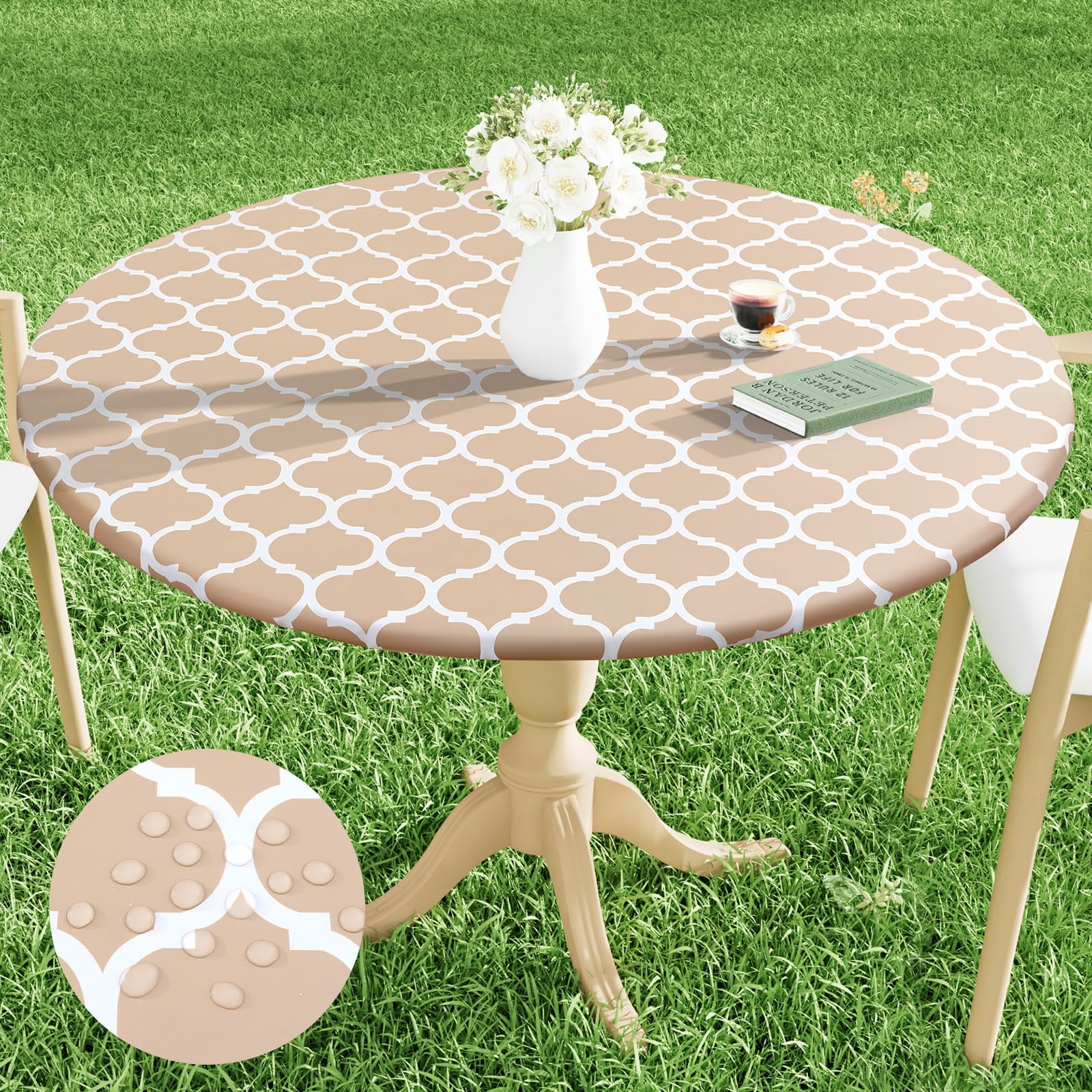 decorUhome Fitted Vinyl Tablecloth Round 43"-56" Diameter, Waterproof ...