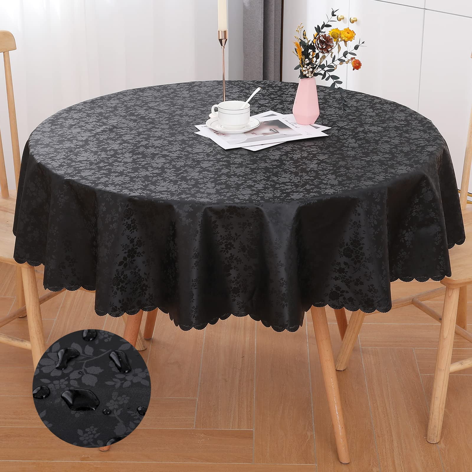 decorUhome Heavy Duty Vinyl Tablecloth, Waterproof Round Table Cloth ...