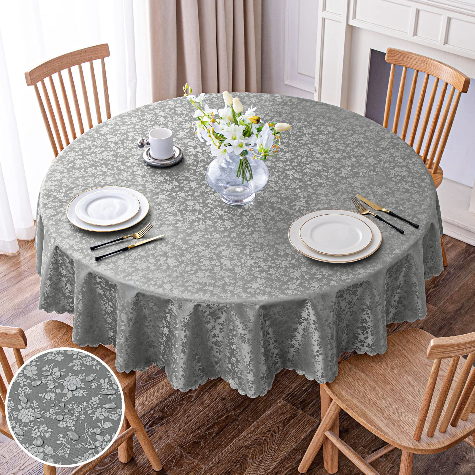 decorUhome Heavy Duty Vinyl Tablecloth, Waterproof Round Table Cloth ...