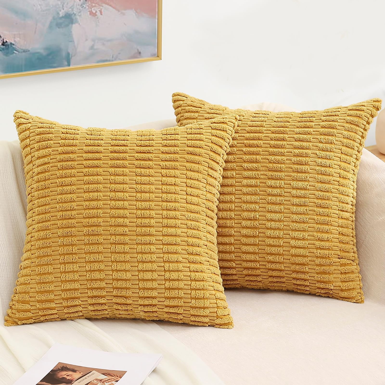 decorUhome Pack of 2 Decorative Throw Pillow Covers 16x16, Soft ...