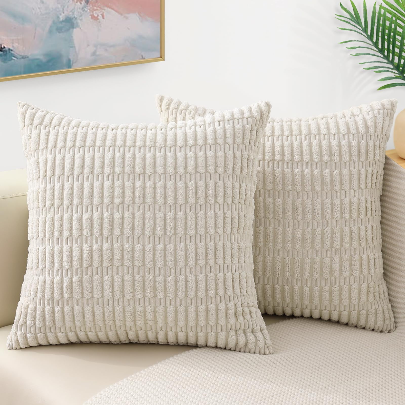 decorUhome 2-Pack Corduroy Striped Throw Pillow Covers 18x18, Boho ...