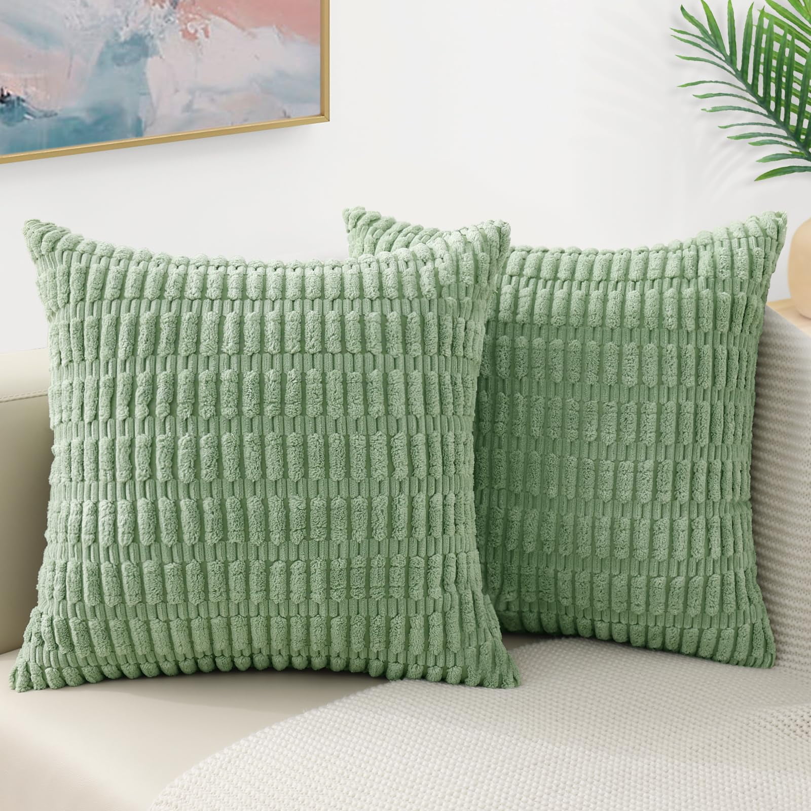 decorUhome, Pack of 2 Decorative Throw Pillow Covers 18x18, Sage Green ...