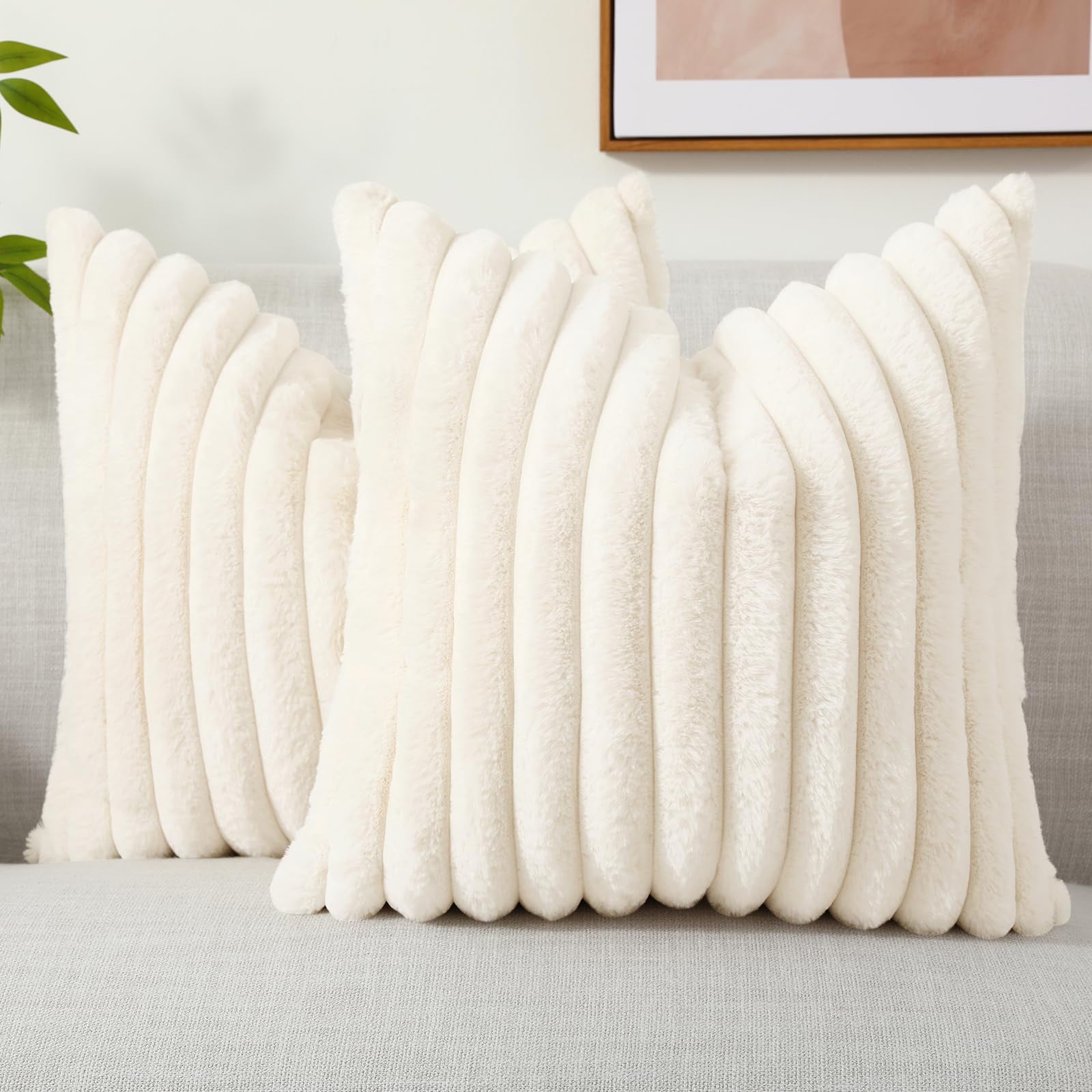 decorUhome 2 Pack Faux Fur Throw Pillow Covers 20x20, Fluffy Striped ...