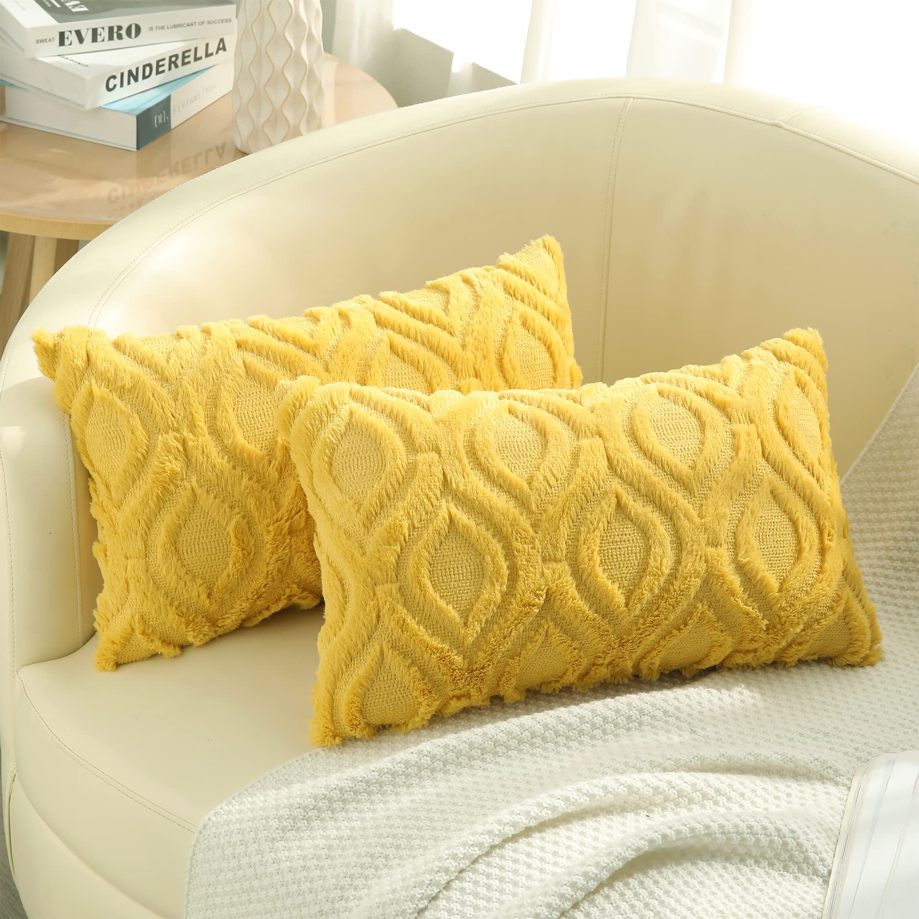 decorUhome Pack of 2 Throw Pillow Covers 12x20, Soft Plush Faux Wool ...