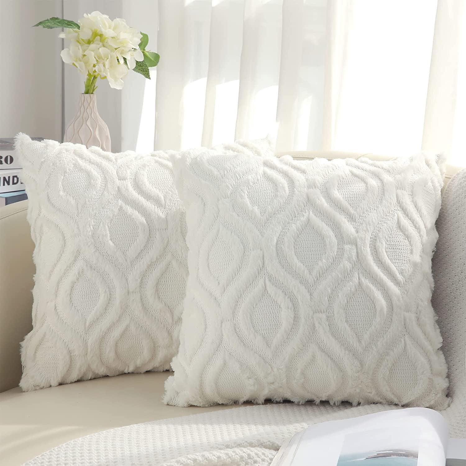decorUhome Pack of 2 Throw Pillow Covers 16x16, Soft Plush Faux Wool ...
