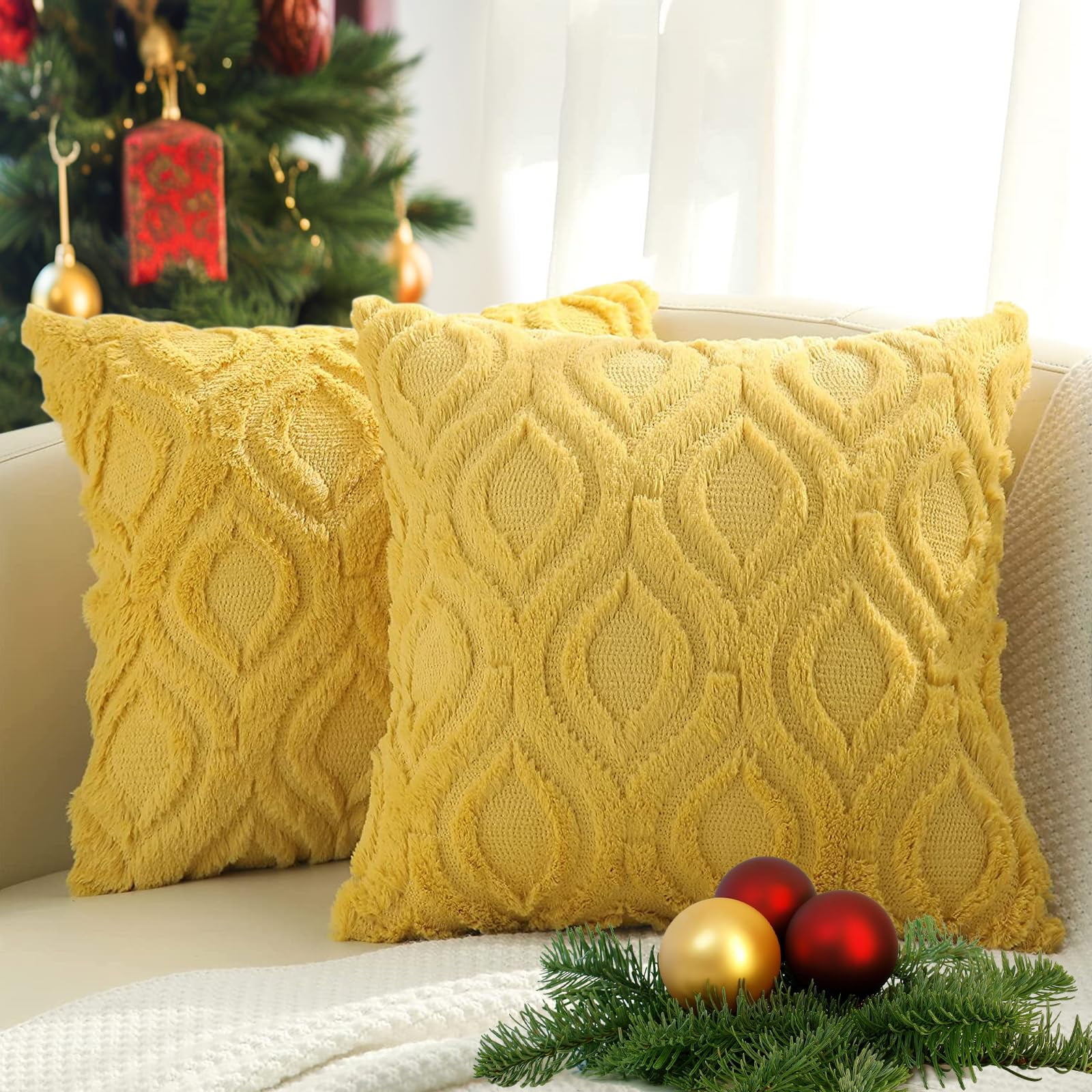 decorUhome Pack of 2 Throw Pillow Covers 20x20, Soft Plush Faux Wool ...