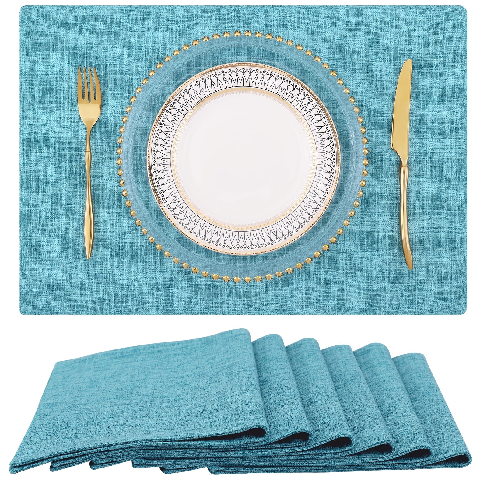 decorUhome Placemats Set of 6 - Cotton Linen Blend Washable Heat ...