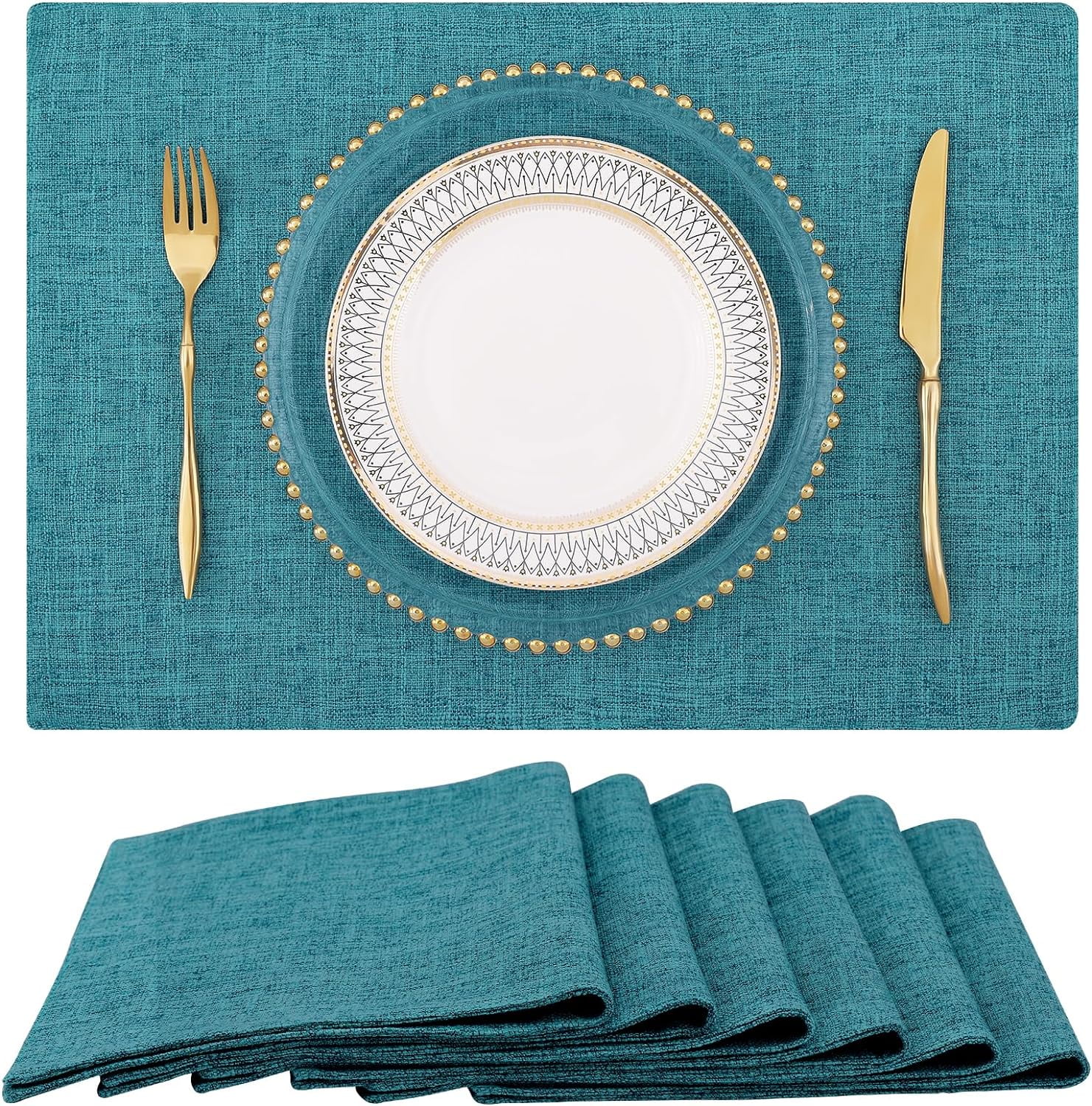 decorUhome Placemats Set of 6 - Cotton Linen Blend Washable Heat ...