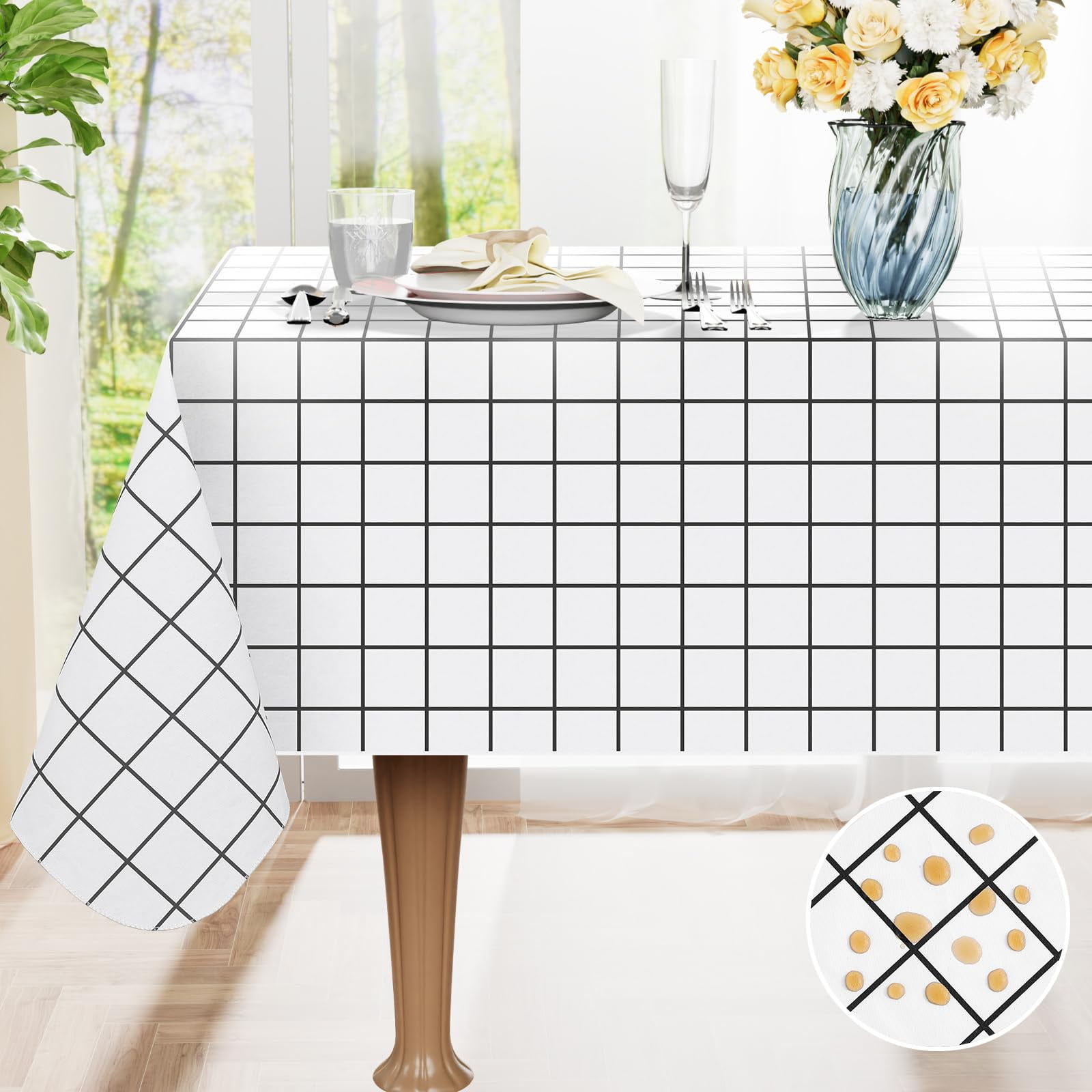 decorUhome Plaid Plastic Tablecloth for Rectangle Table, Waterproof ...