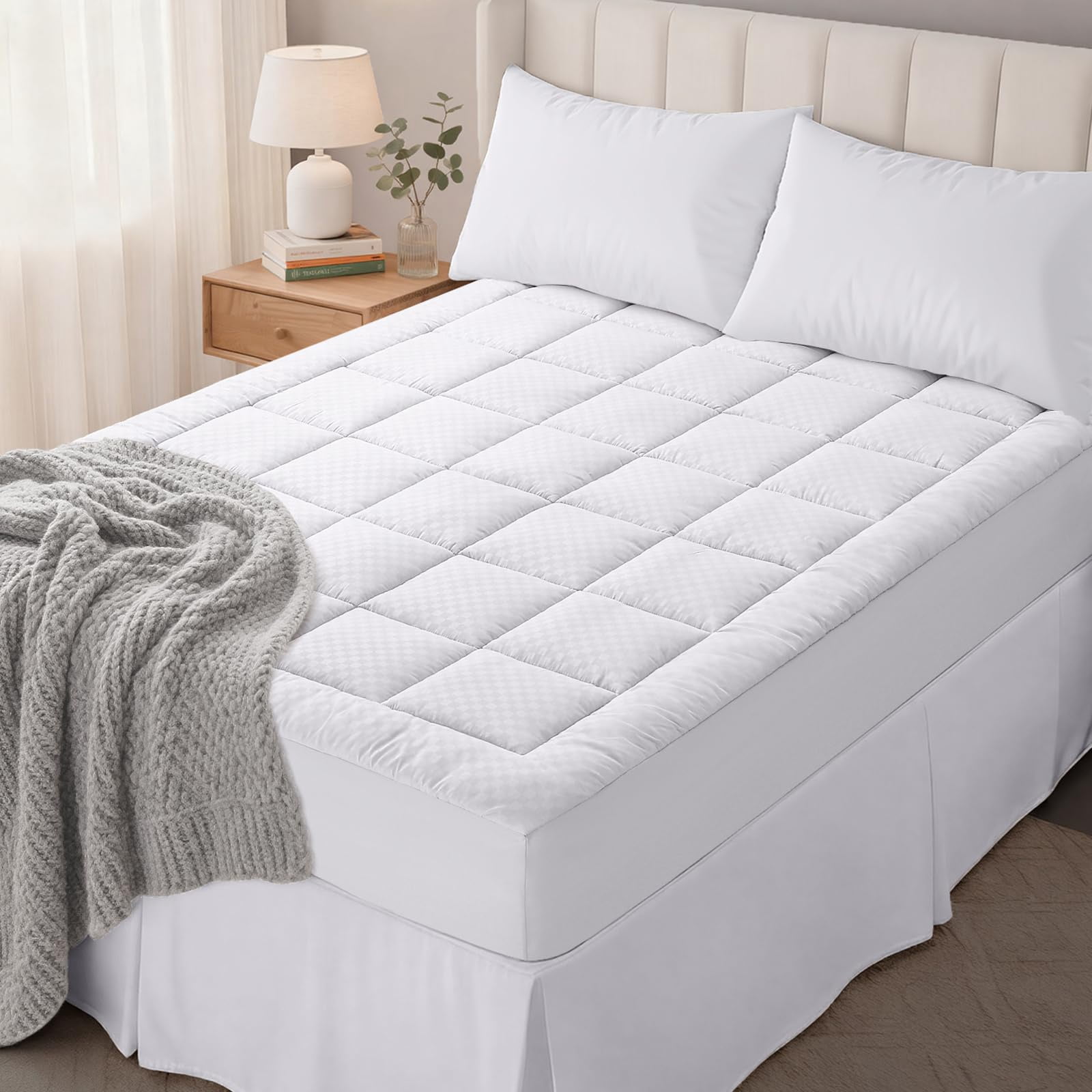 decorUhome Quilted Fitted Queen Mattress Pad, Cooling, Machine Washable ...