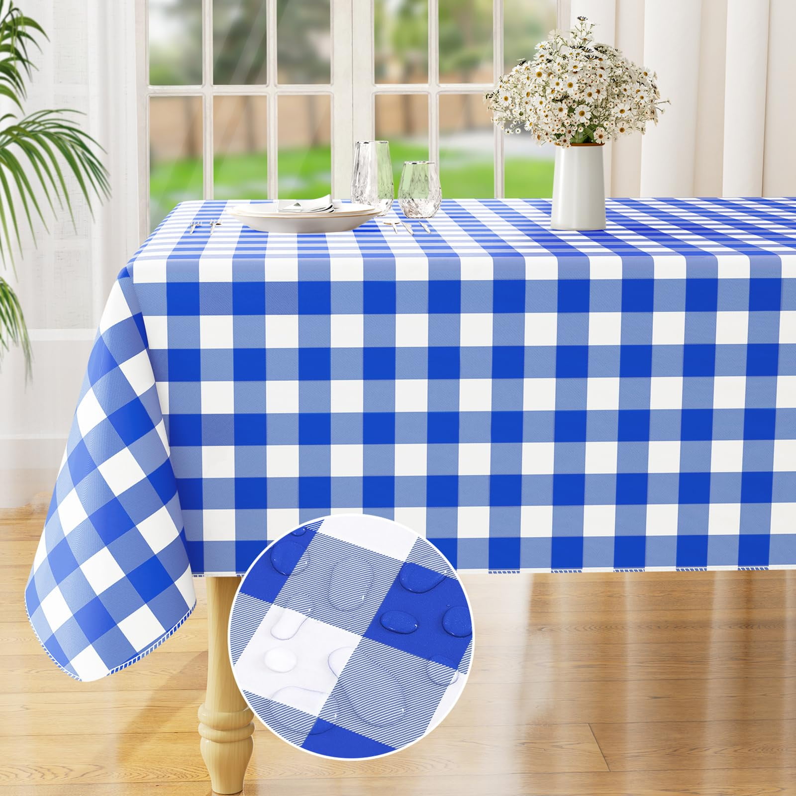 decorUhome Rectangle Tablecloth, Waterproof Vinyl Flannel Backed Table ...