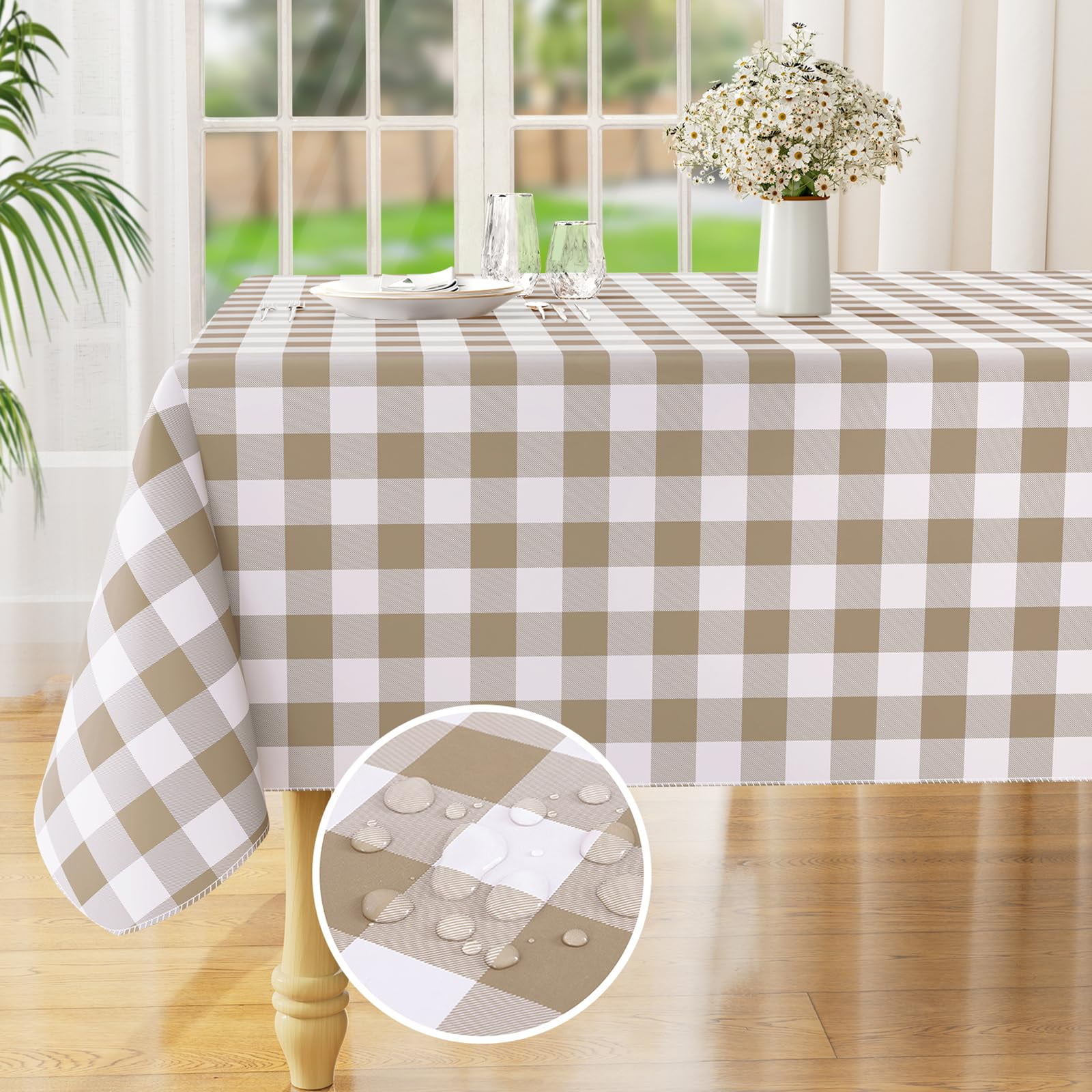 decorUhome Rectangle Tablecloth, Waterproof Vinyl Flannel Backed Table ...
