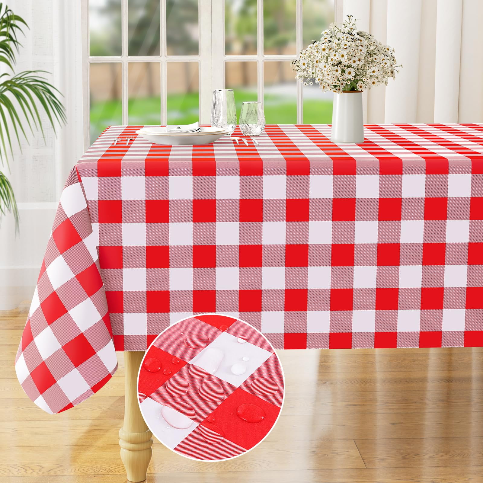 decorUhome Rectangle Tablecloth, Waterproof Vinyl Flannel Backed Table ...