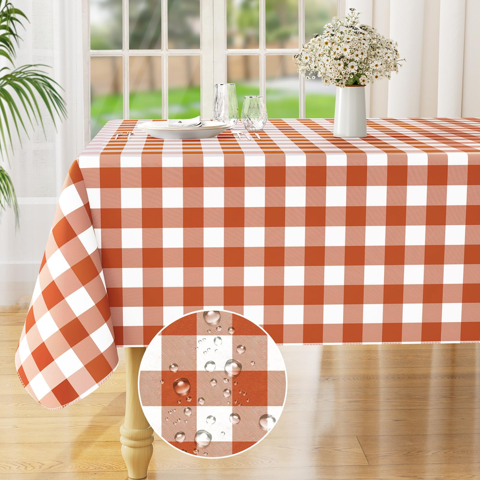 decorUhome Rectangle Tablecloth, Waterproof Vinyl Flannel Backed Table ...
