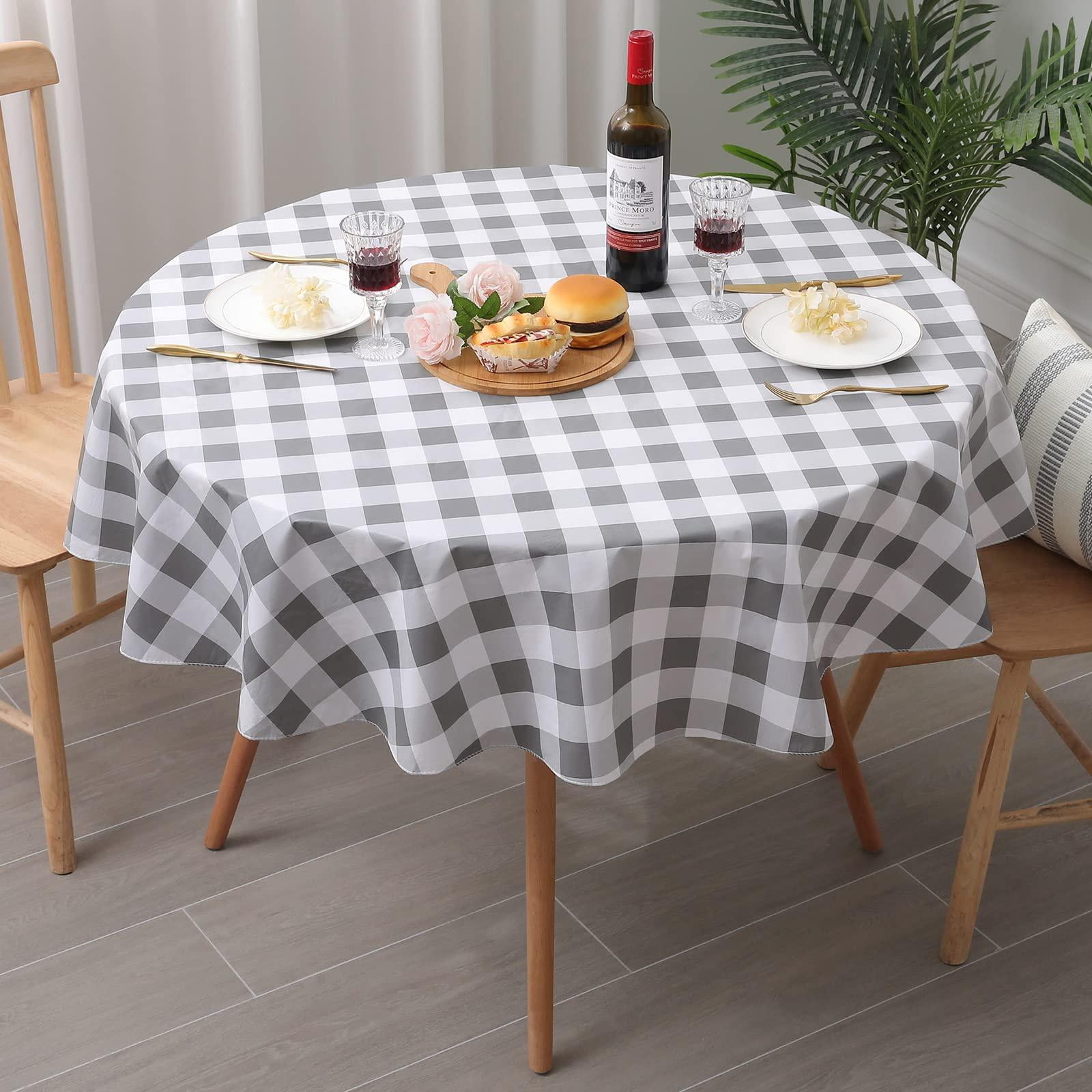 decorUhome Round Tablecloth, Waterproof Vinyl Flannel Backed Table ...