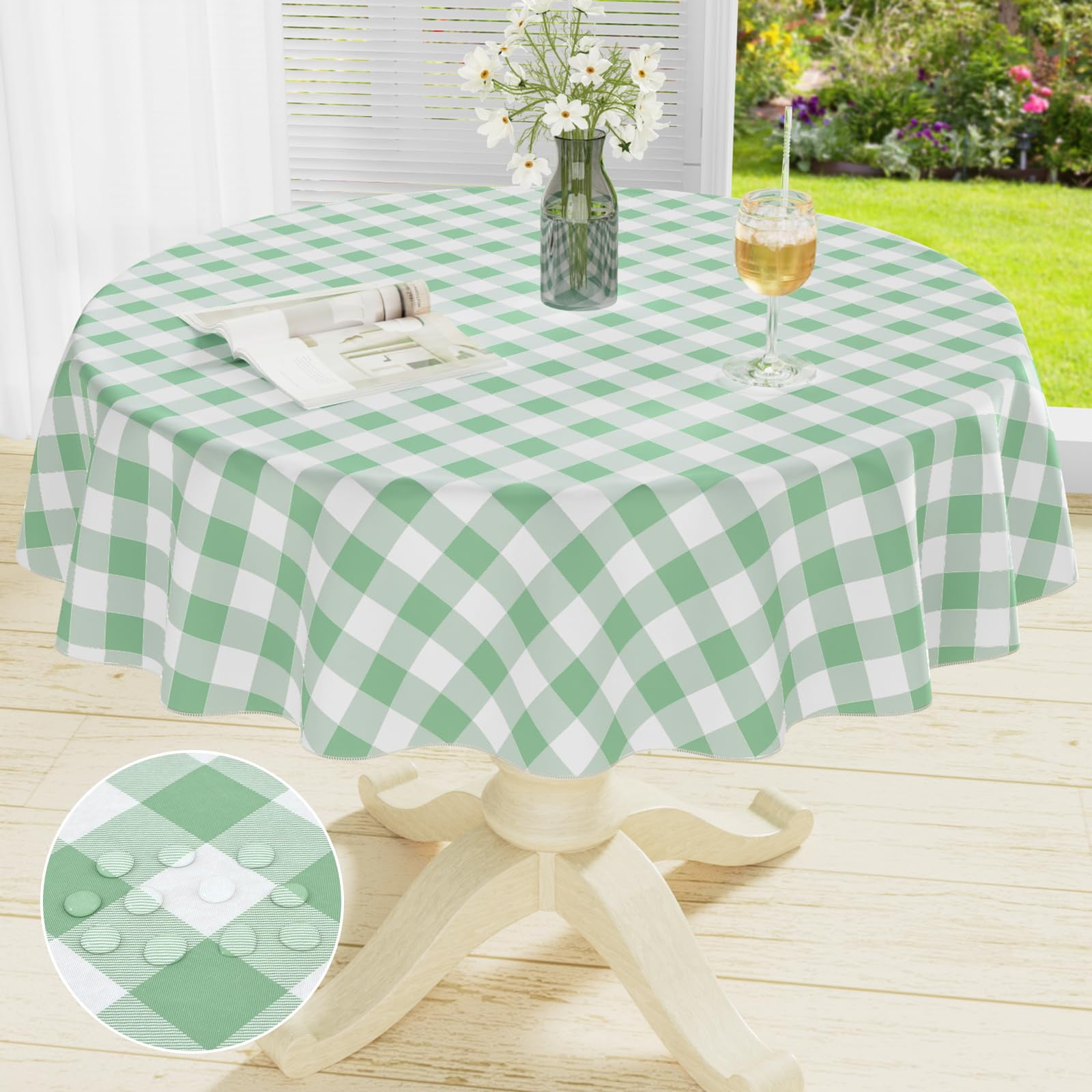 decorUhome Round Tablecloth, Waterproof Vinyl Flannel Backed Table ...