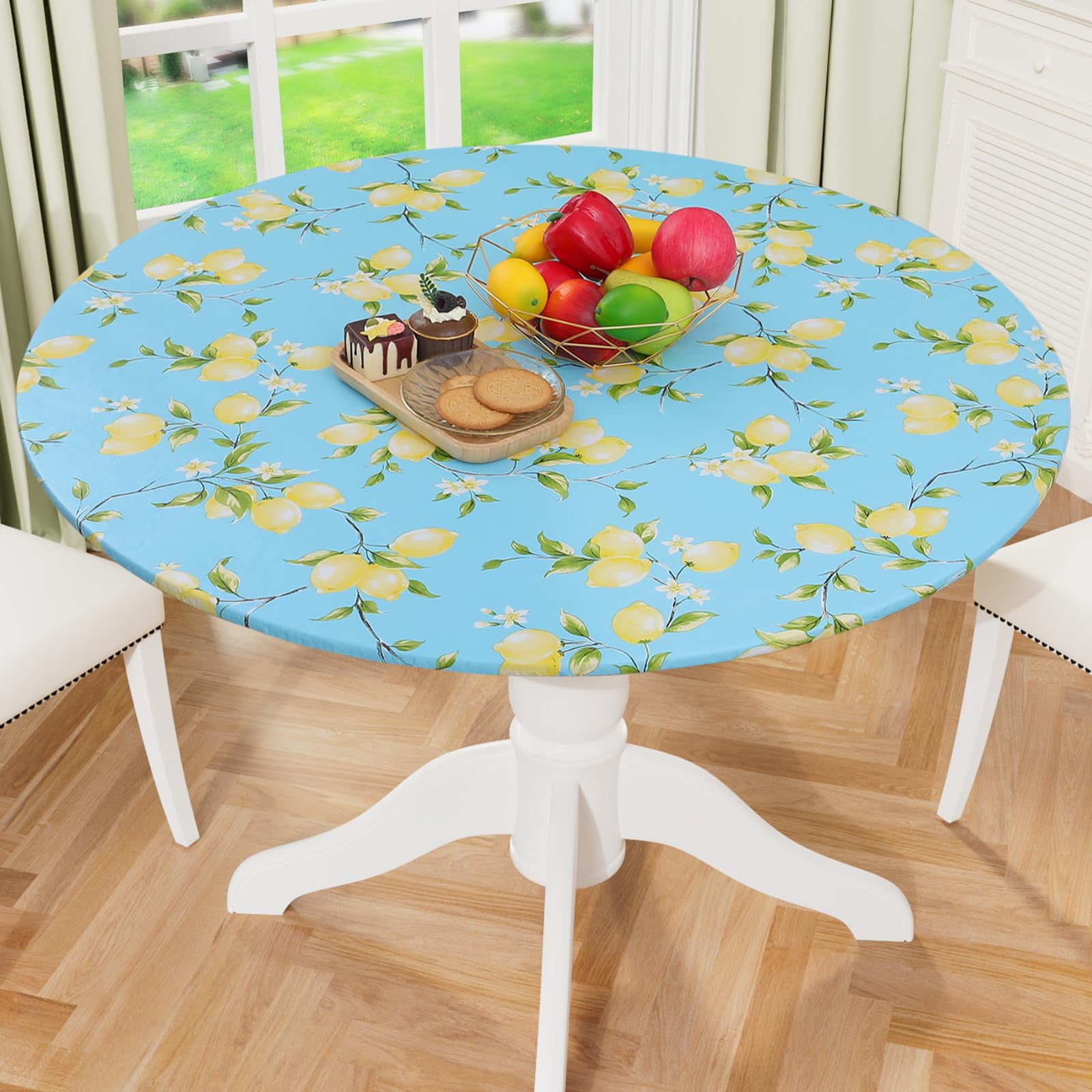 decorUhome Round Waterproof Fitted Tablecloth for 36" - 44" Tables ...