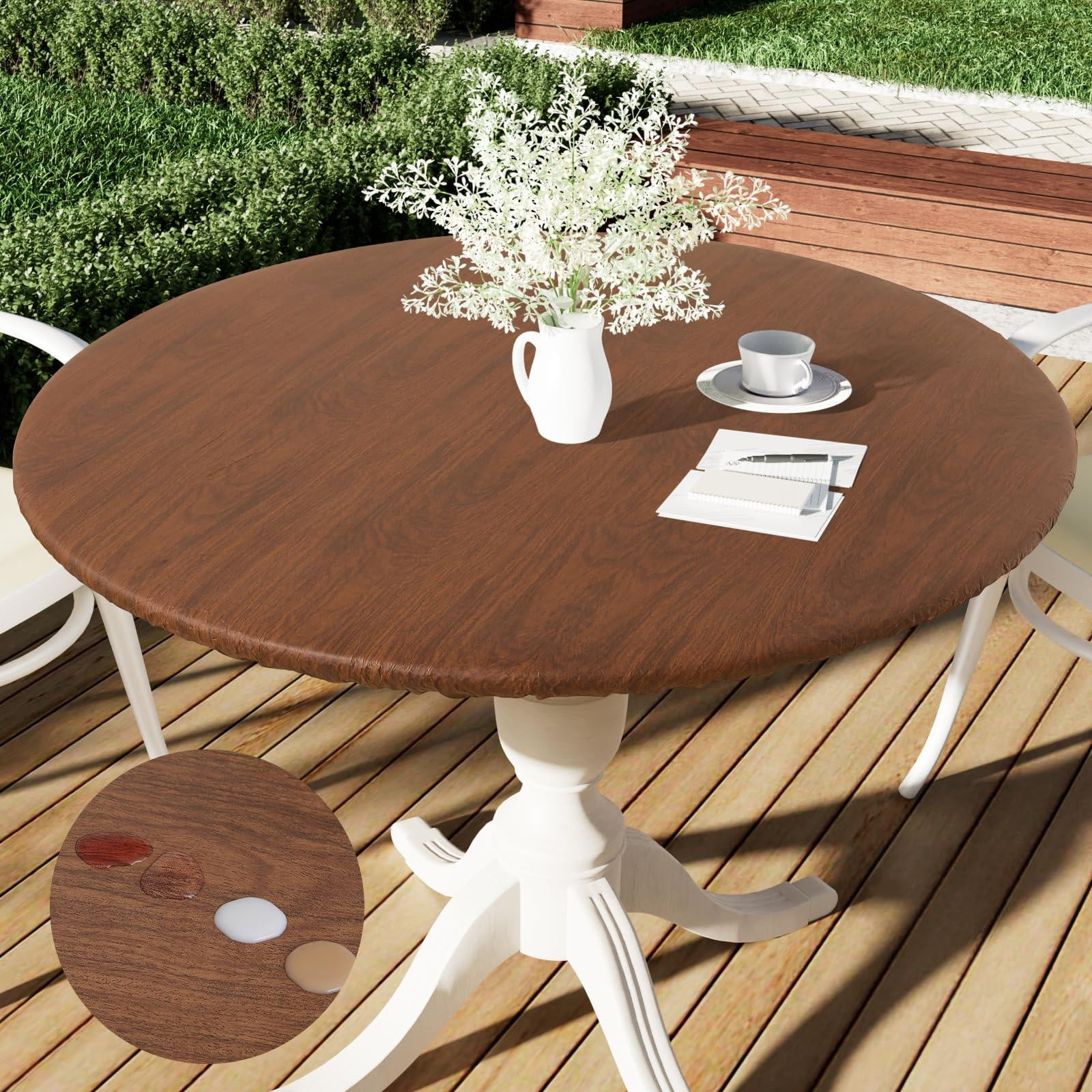 decorUhome Round Waterproof Fitted Tablecloth for 36" - 44" Tables ...