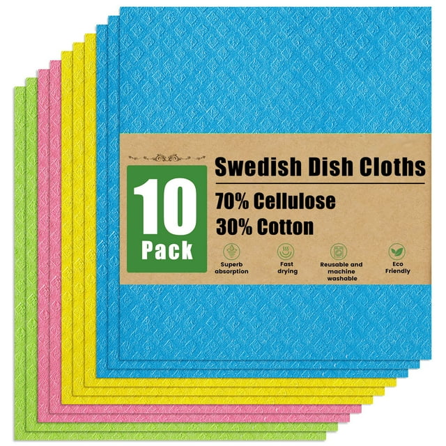 decorUhome Swedish Dishcloths, 10 Pack, Washable, Reusable, Absorbent ...