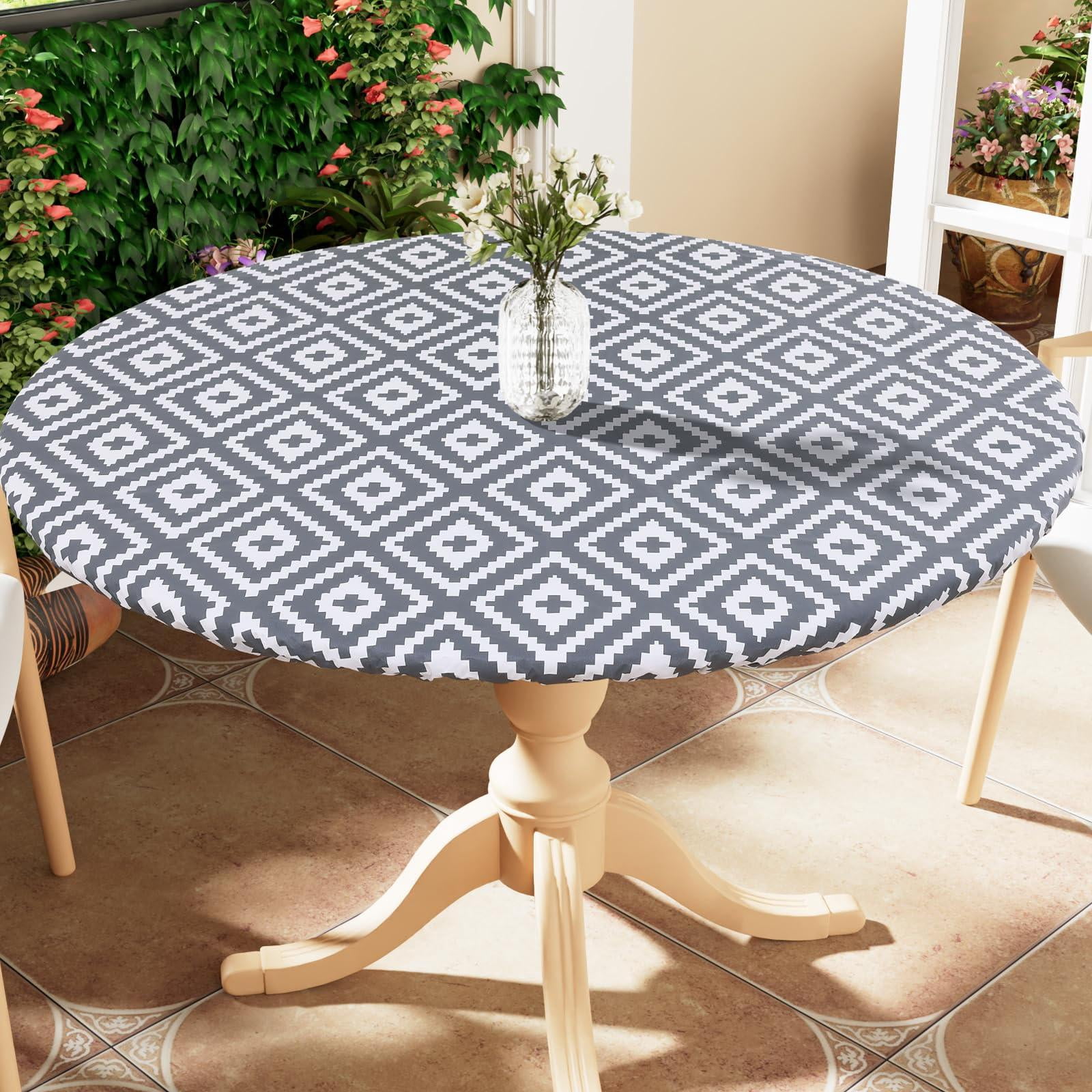 decorUhome Vinyl Tablecloth for Round Tables, Waterproof Fitted Table ...