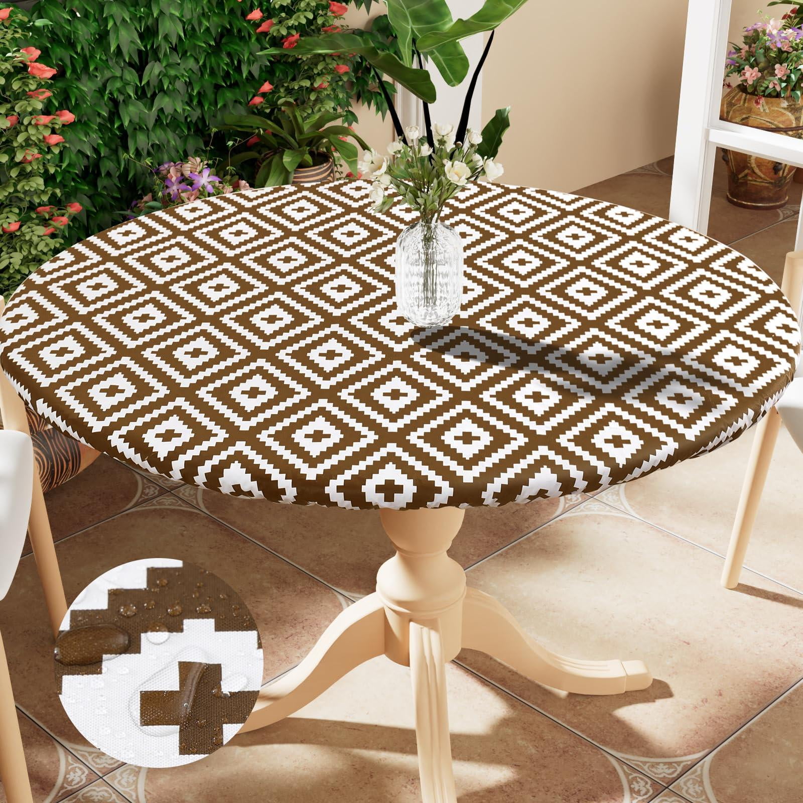 decorUhome Vinyl Tablecloth for Round Tables, Waterproof Fitted Table ...